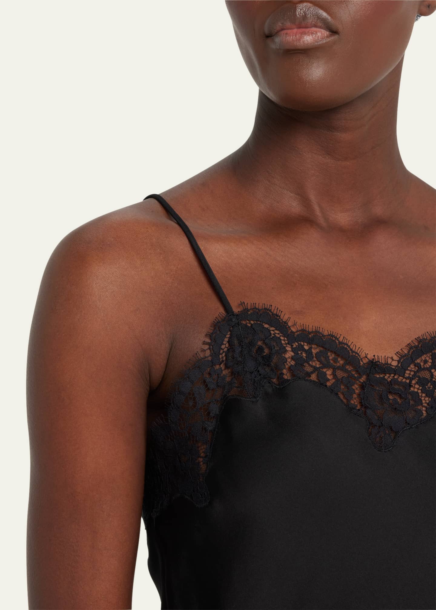 Saint Laurent Drawstring Lace-Trim Satin Silk Cami - Bergdorf Goodman