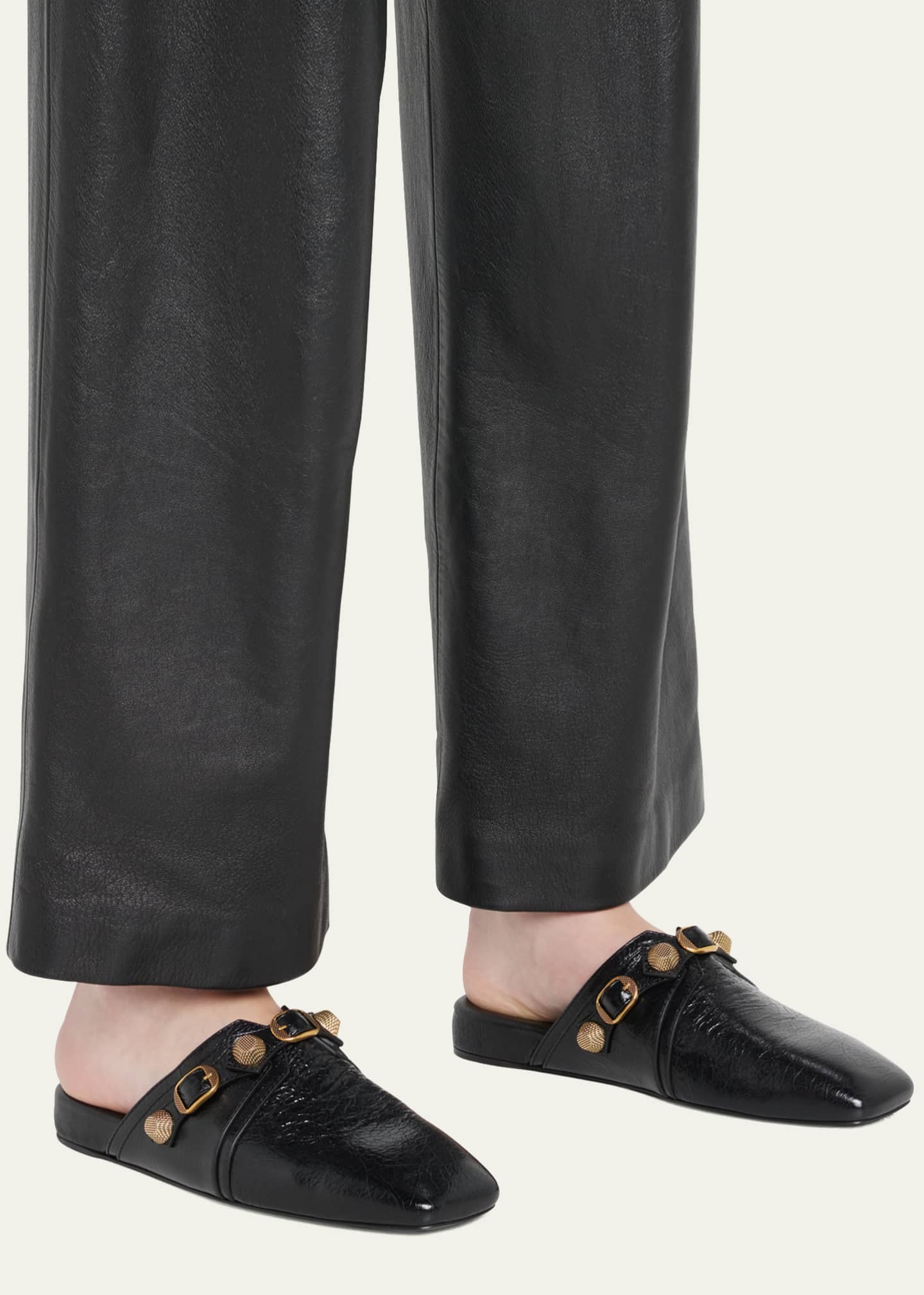 Balenciaga Cagole Leather Stud Slipper Mules - Bergdorf Goodman