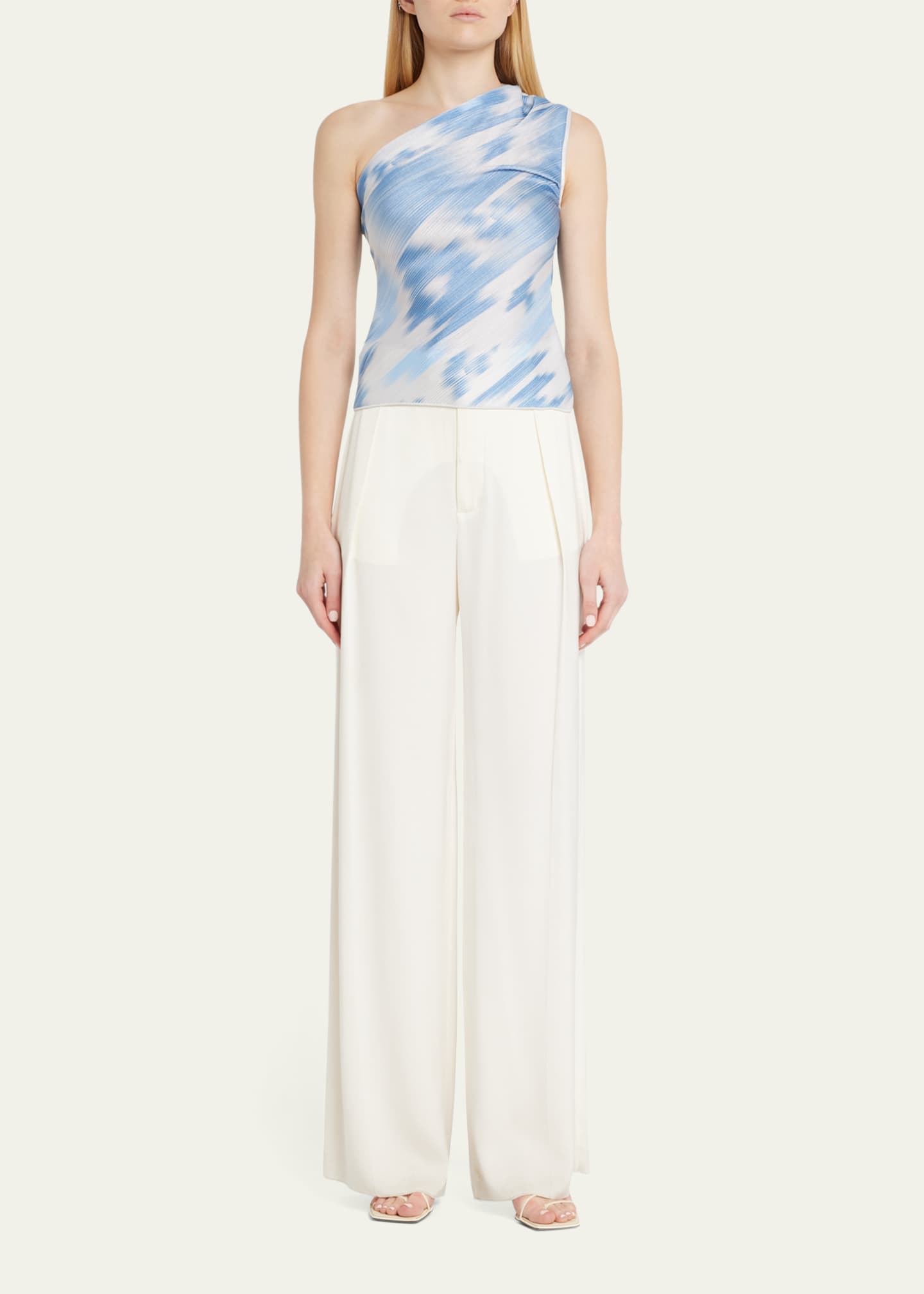 Giorgio Armani Abstract-Print One-Shoulder Plisse Blouse - Bergdorf Goodman