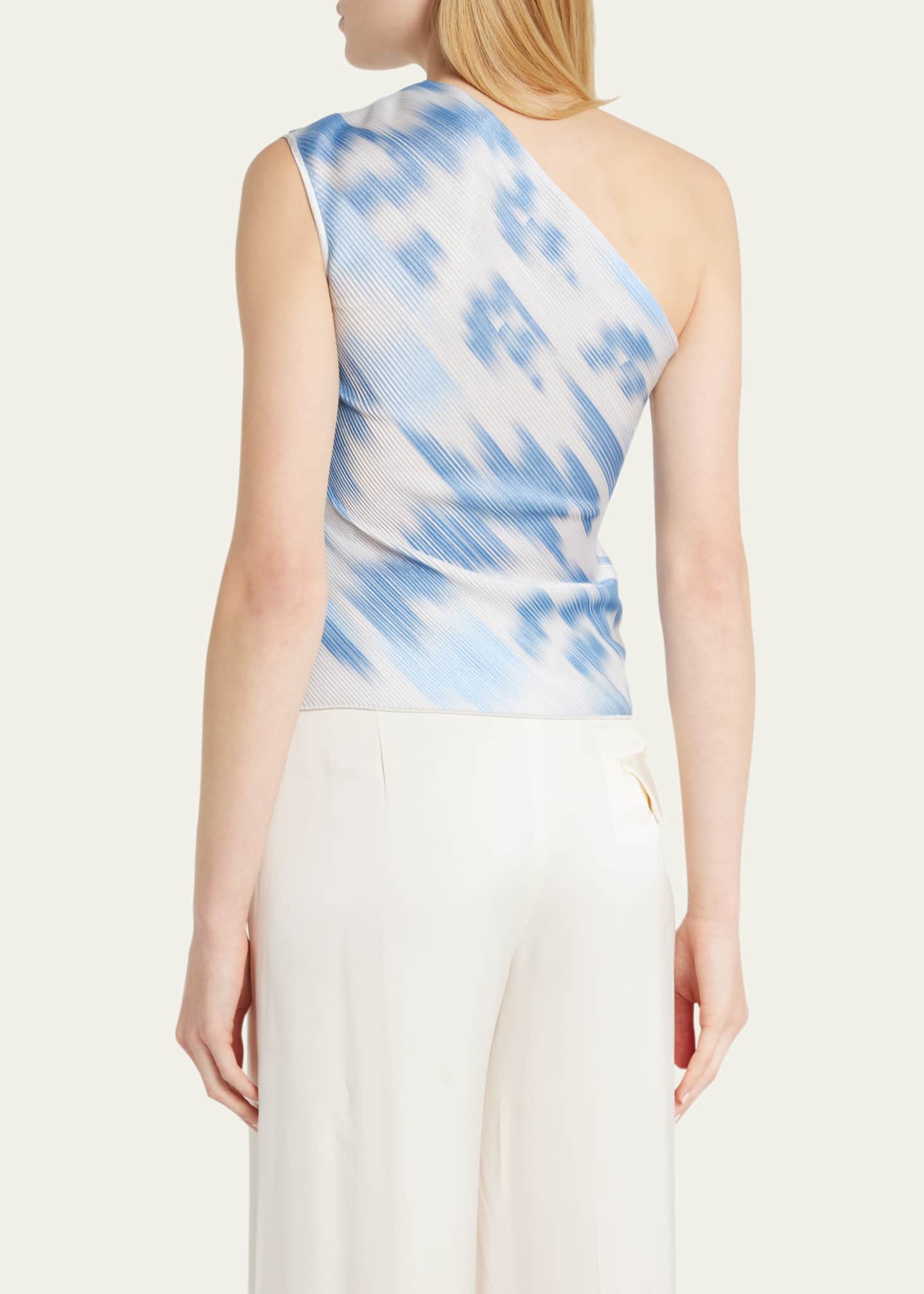 Giorgio Armani Abstract-Print One-Shoulder Plisse Blouse - Bergdorf Goodman