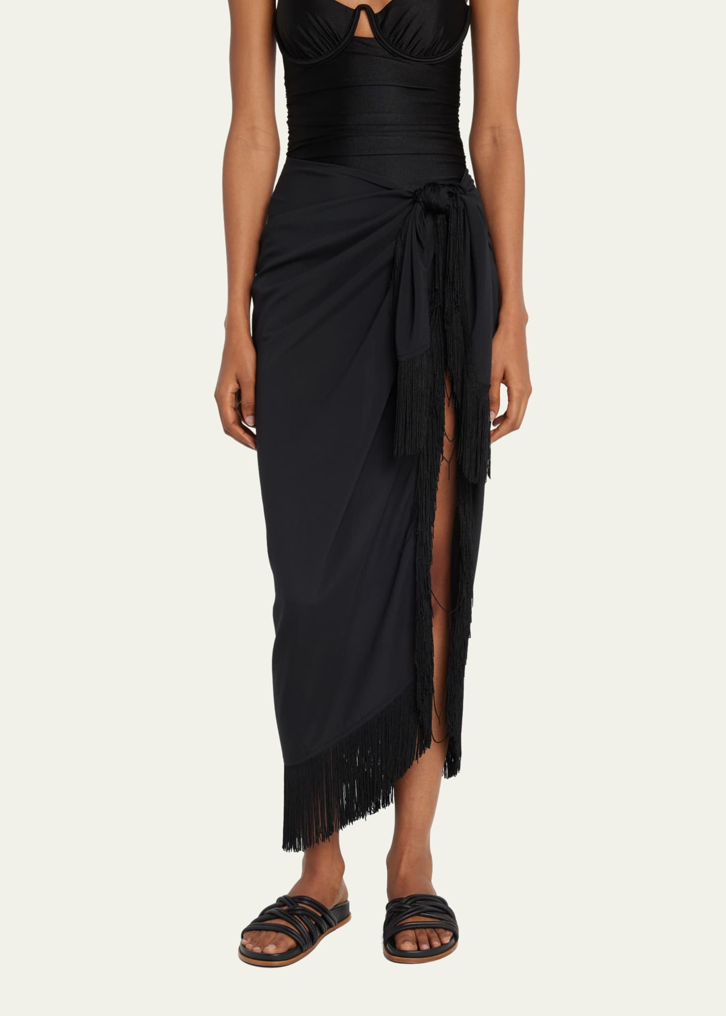 SIMKHAI Clammy Solid Fringe-Trim Sarong Coverup - Bergdorf Goodman