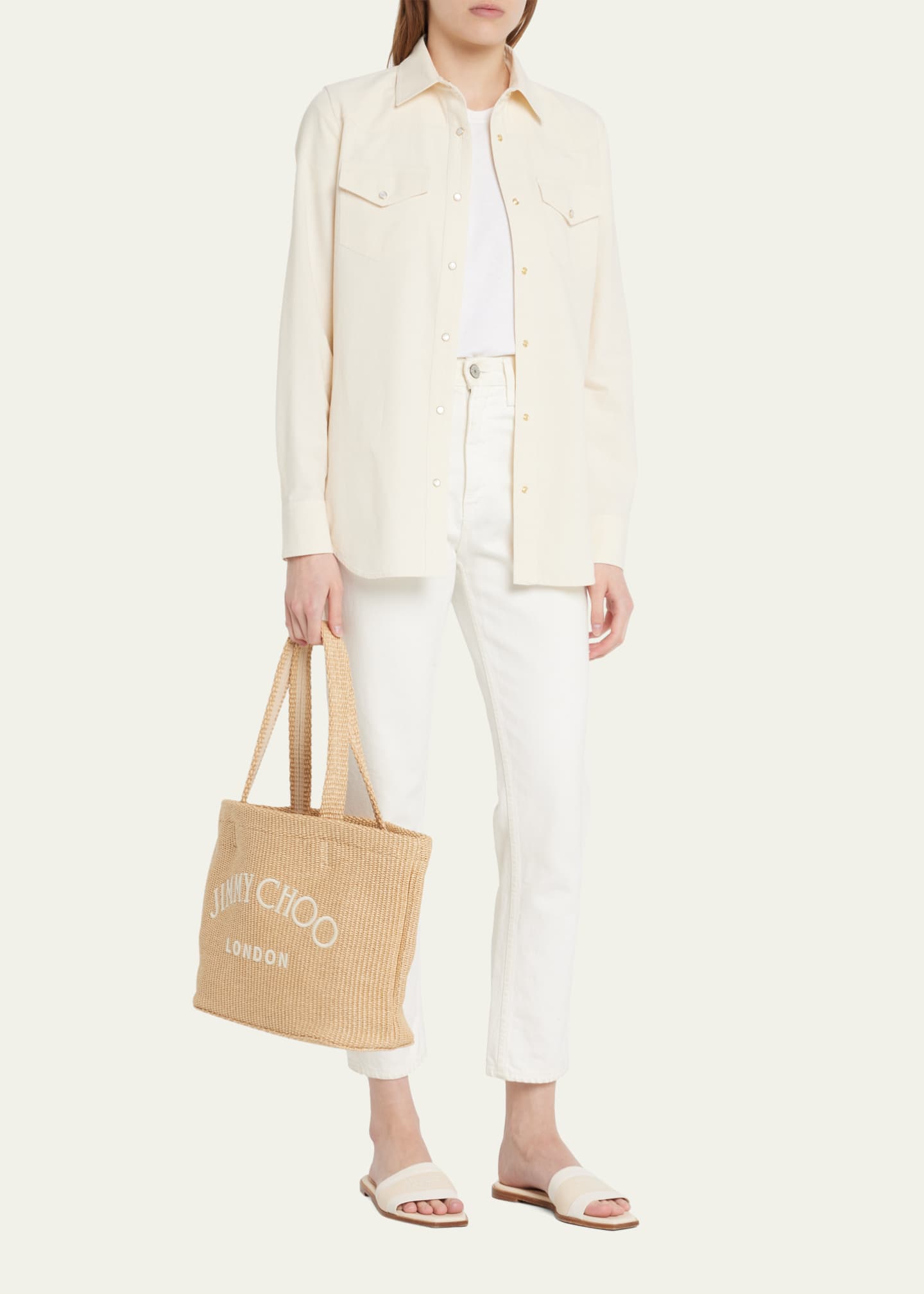 Jimmy Choo Logo Beach Raffia East-West Tote Bag - Bergdorf Goodman