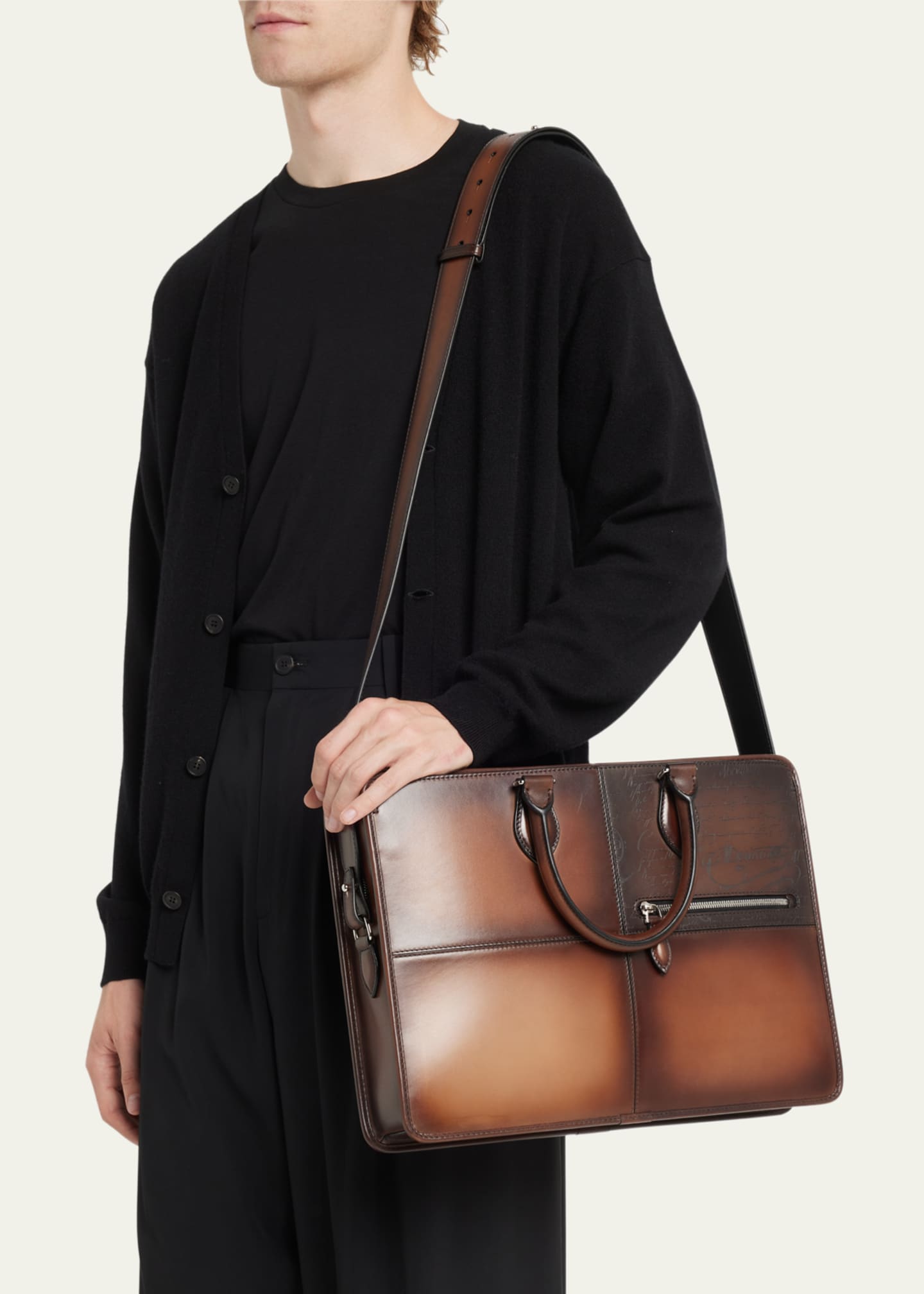 Berluti Men's Un Jour Scritto Leather Briefcase - Bergdorf Goodman