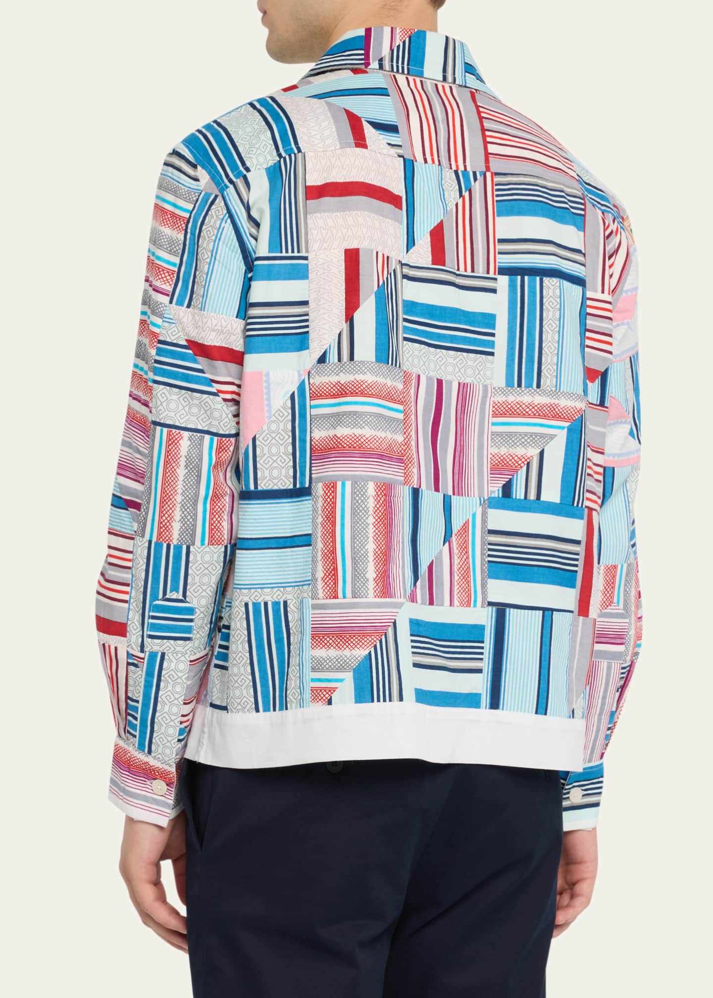 Bode Men's Patchwork Oxford Camp Shirt - Bergdorf Goodman