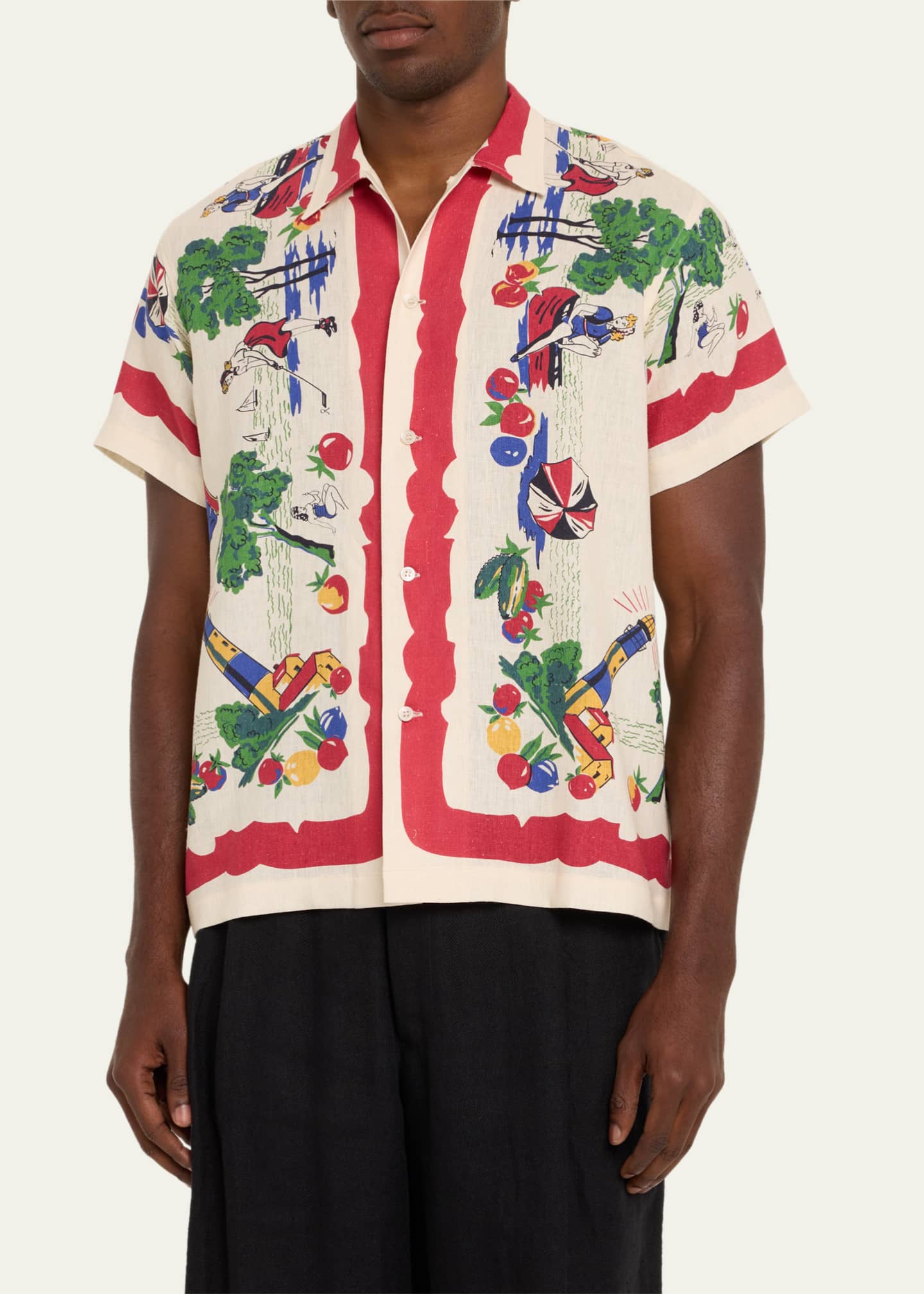 Bode Men's Garden State Linen Camp Shirt - Bergdorf Goodman