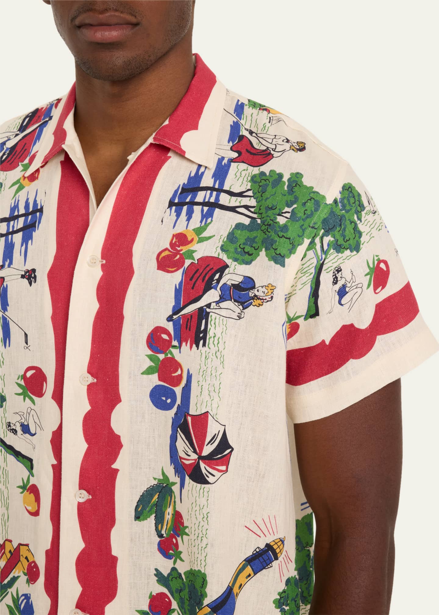 Bode Men's Garden State Linen Camp Shirt - Bergdorf Goodman