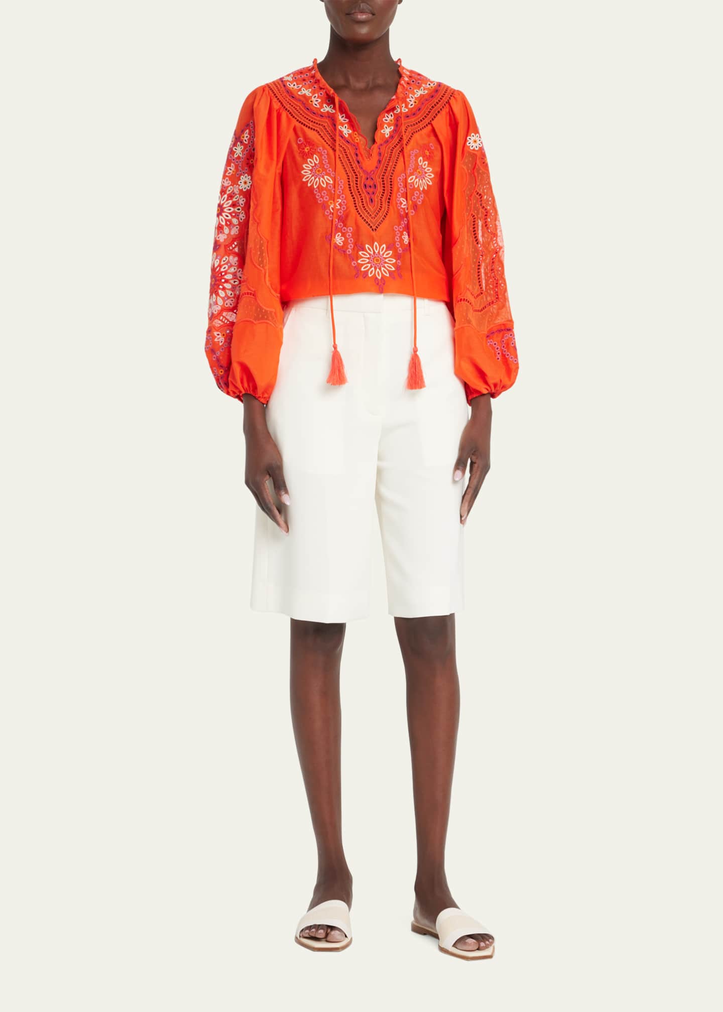 Kobi Halperin Blythe Floral-Embroidered Blouson-Sleeve Blouse ...