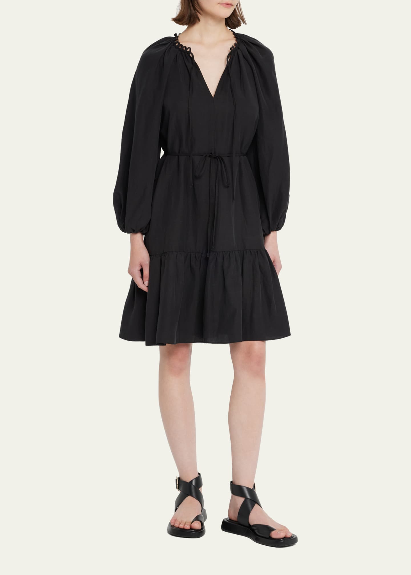 Kobi Halperin Ruby Blouson-Sleeve Keyhole Linen Midi Dress - Bergdorf ...
