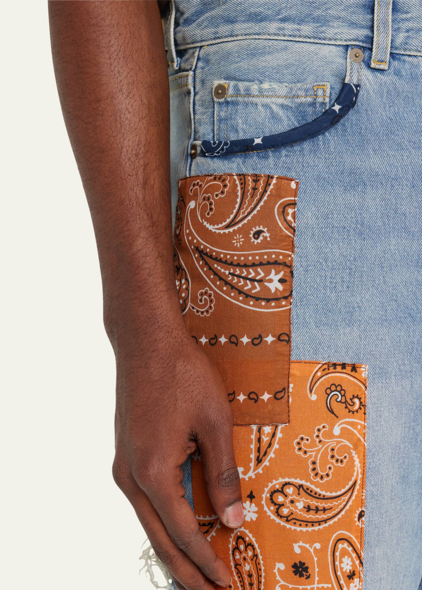 Alanui Men's Bandana Patchwork Distressed Straight Leg Jeans - Bergdorf ...