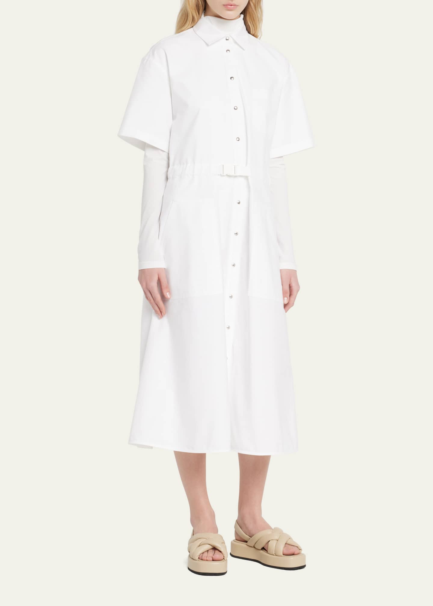 Moncler Button-Front Belted Shirtdress with Logo Embroidery - Bergdorf ...