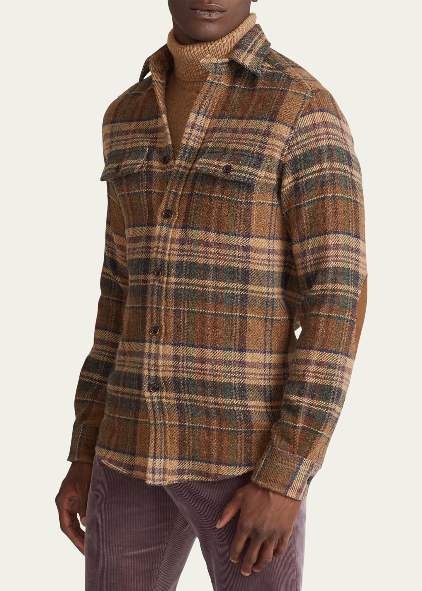 Ralph Lauren Purple Label Men's Cooper Plaid Elbow-Patch Sport Shirt ...