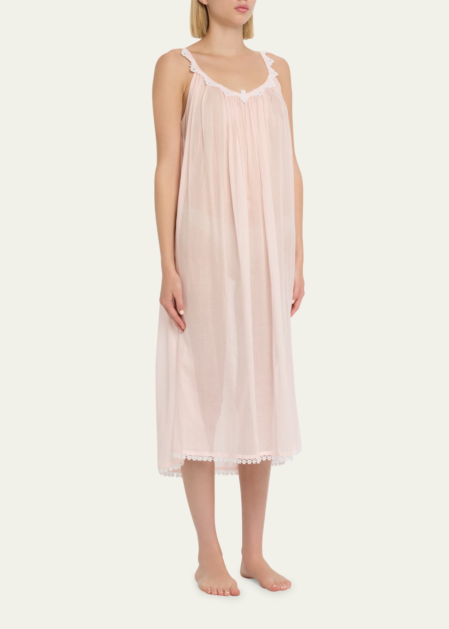 Celestine Janina Ruched Lace-Trim Cotton Nightgown - Bergdorf Goodman