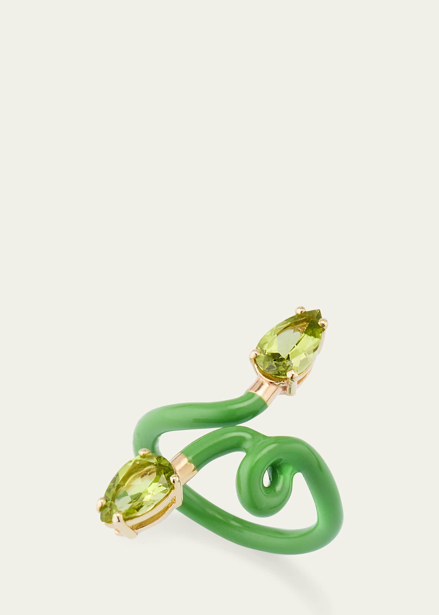 Bea Bongiasca Double Vine Tendril Ring with Green Enamel and Drop-Cut ...