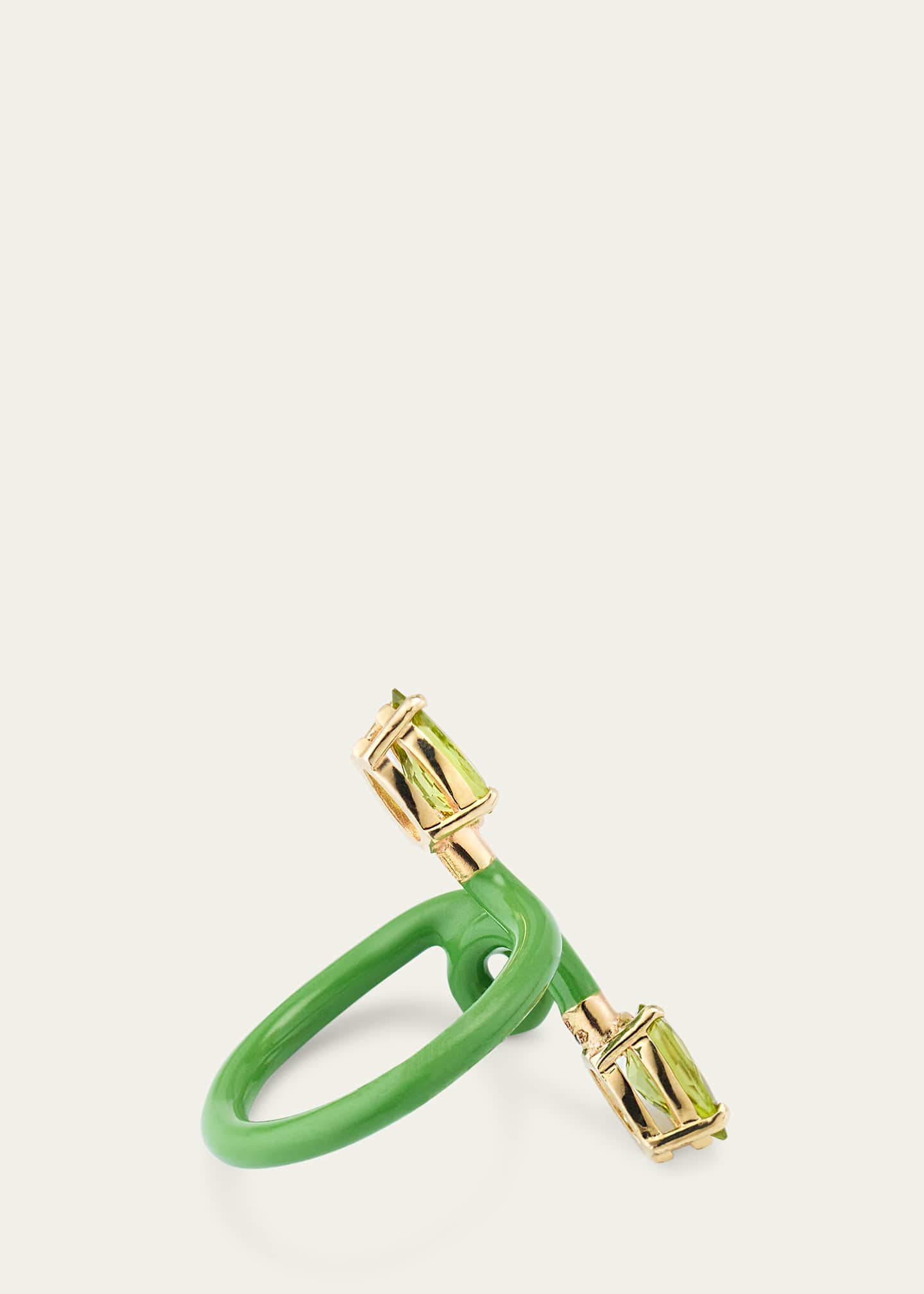 Bea Bongiasca Double Vine Tendril Ring with Green Enamel and Drop-Cut ...