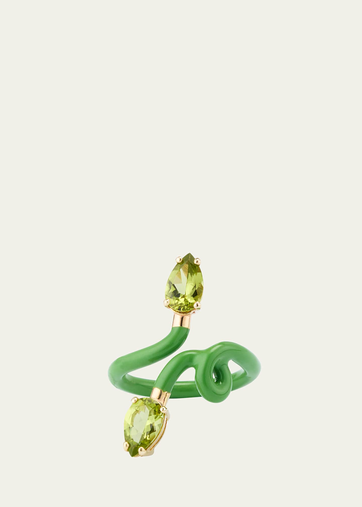 Bea Bongiasca Double Vine Tendril Ring with Green Enamel and Drop-Cut ...
