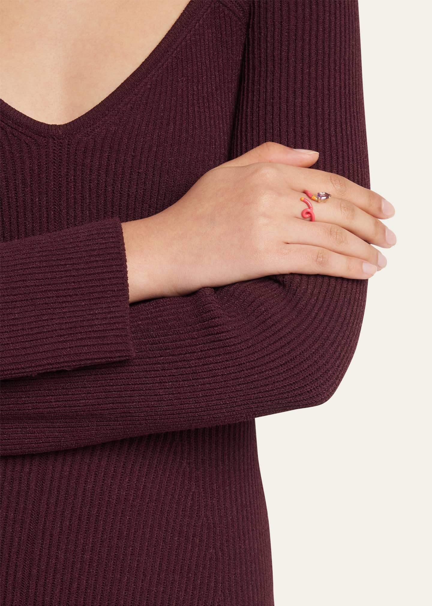 Bea Bongiasca Baby Vine Ring with Drop-Cut Amethyst plus Raspberry and ...