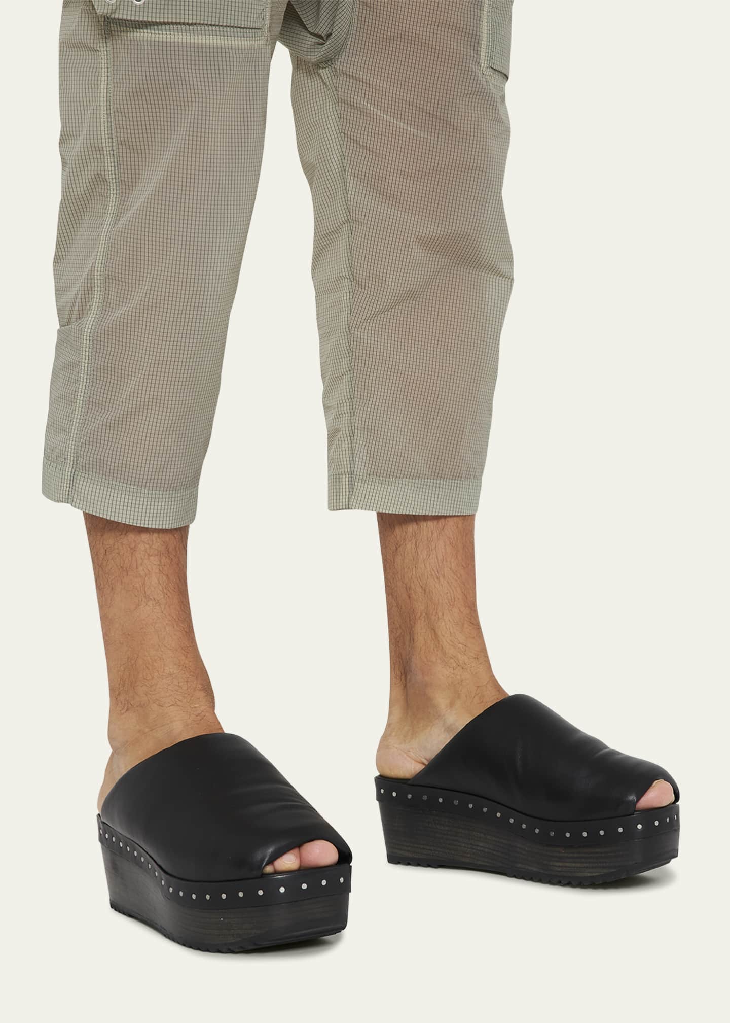 Rick Owens Men's 2-Inch Platform Leather Sabot Mules - Bergdorf Goodman