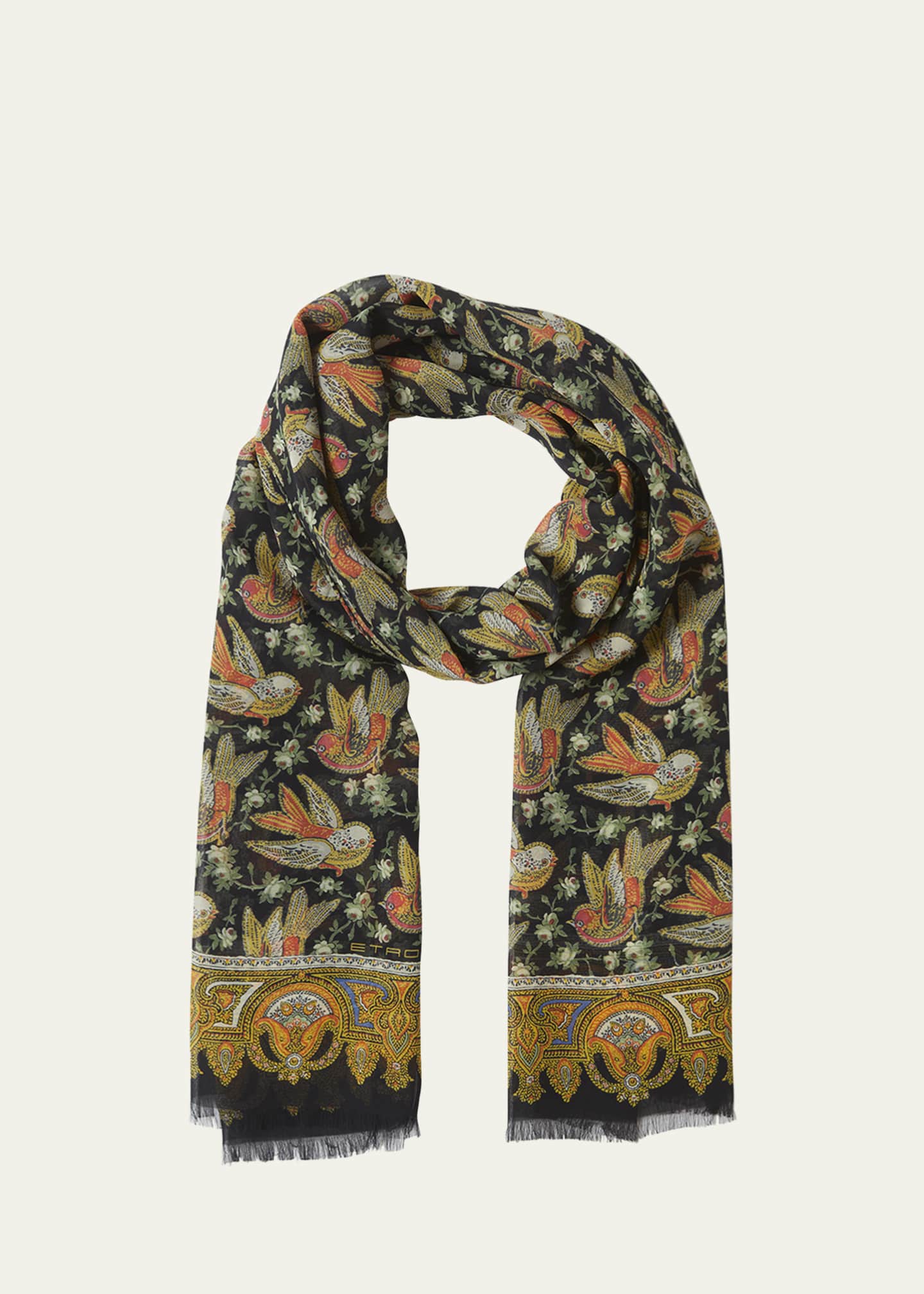 Etro Bird Pattern Silk Scarf - Bergdorf Goodman
