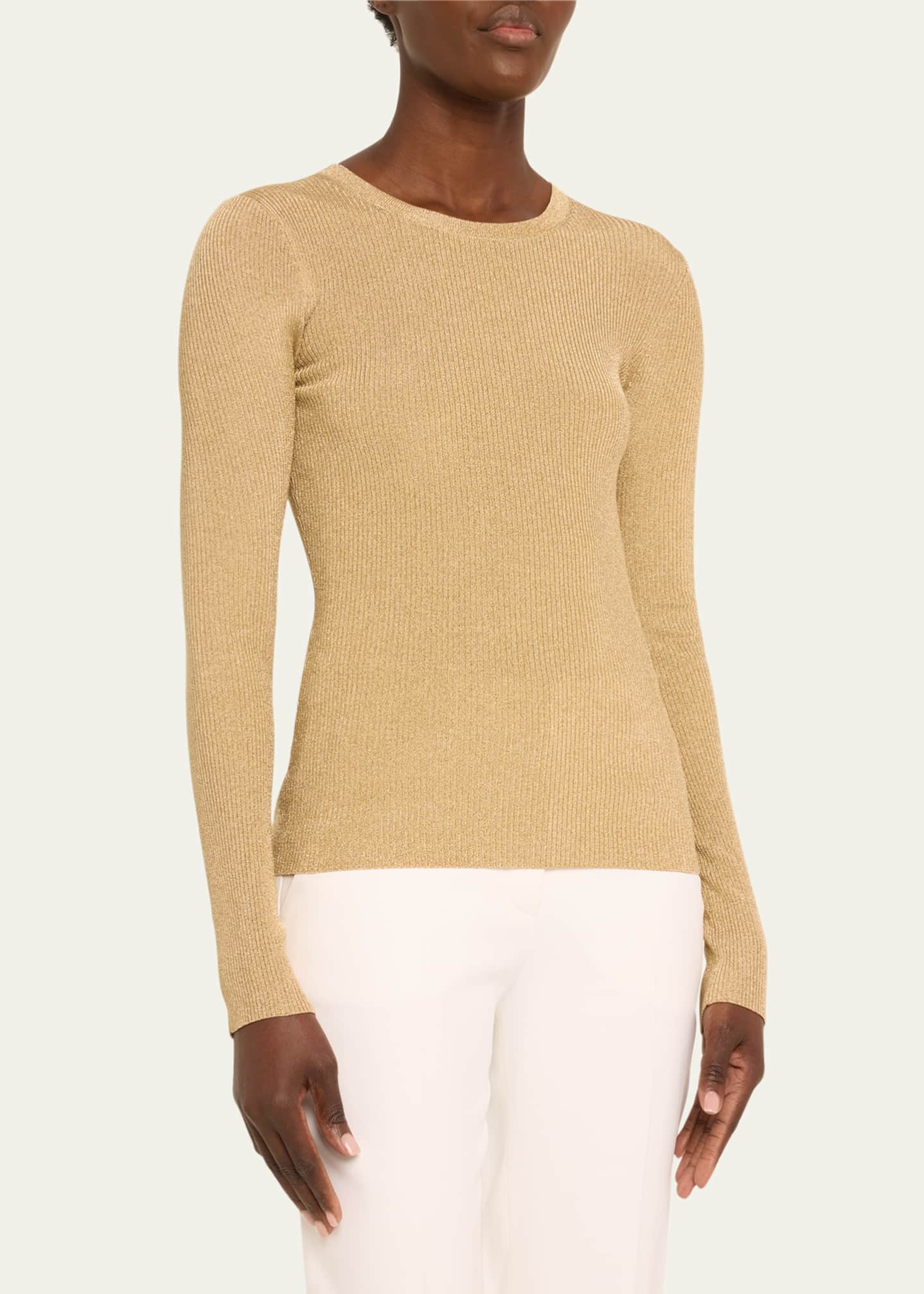 Michael Kors Collection Metallic Rib Long Sleeve Crewneck Sweater