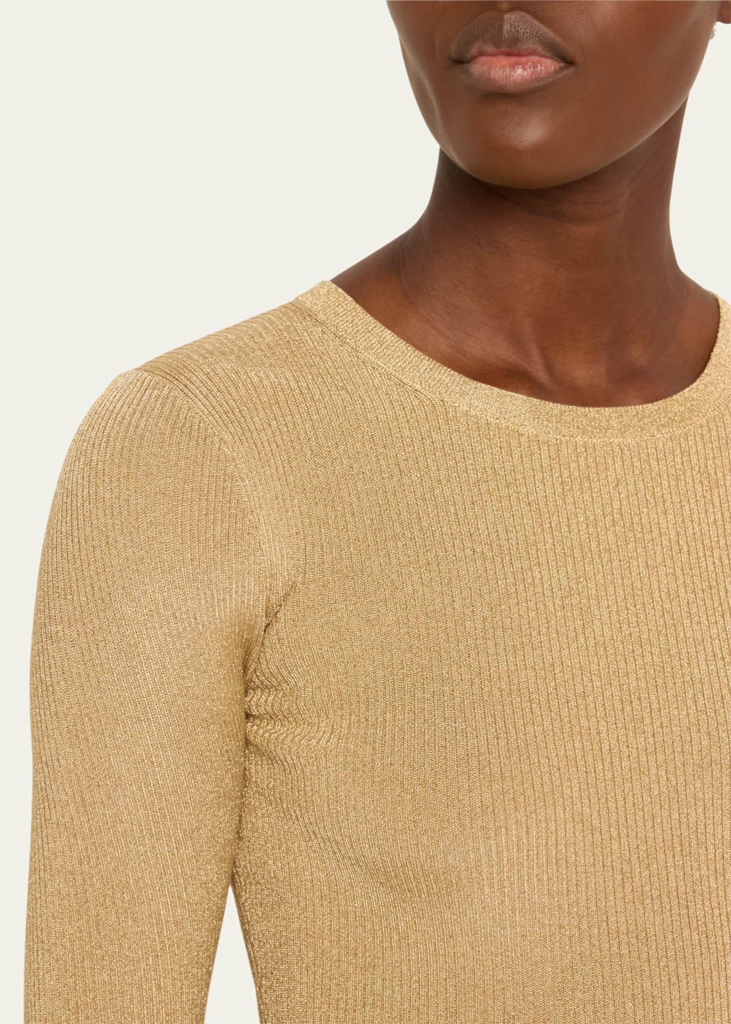 Michael Kors Collection Metallic Rib Long Sleeve Crewneck Sweater