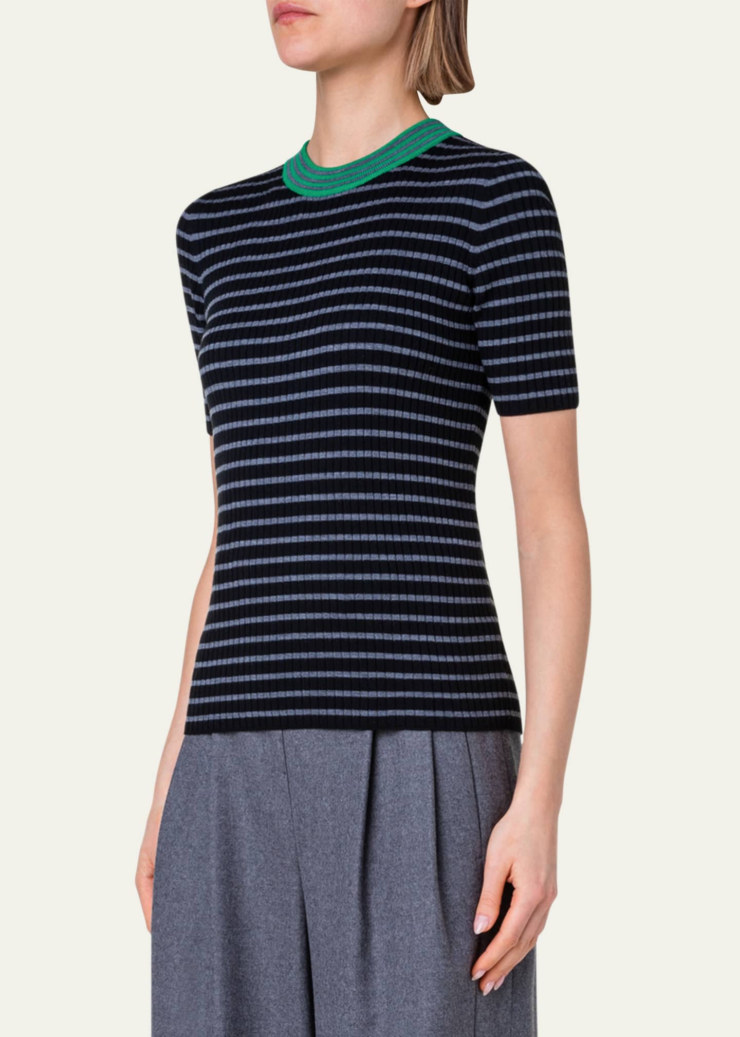 Akris punto Colorblock Stripes Ribbed Knit Wool Top - Bergdorf Goodman