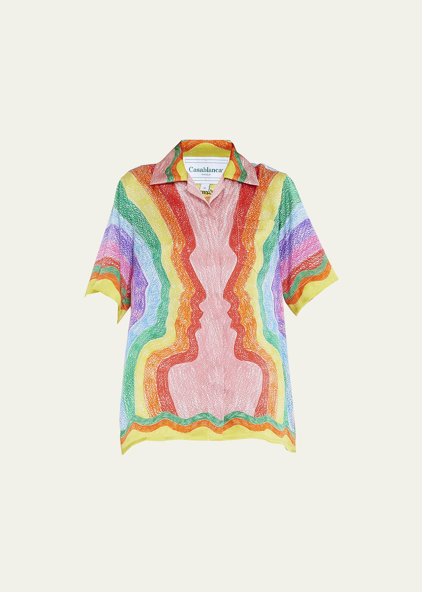 CASABLANCA Mind Vibrations Cuban-Collar Short-Sleeve Silk Shirt ...