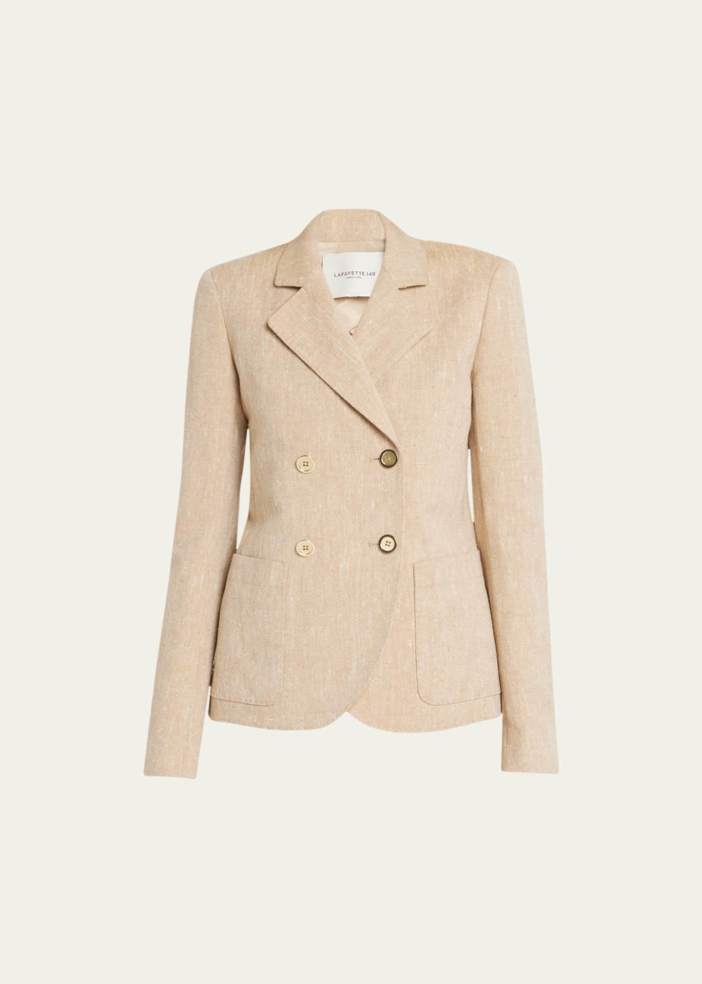 Lafayette 148 New York Double-Breasted Pick Stitch Linen-Silk Blazer ...
