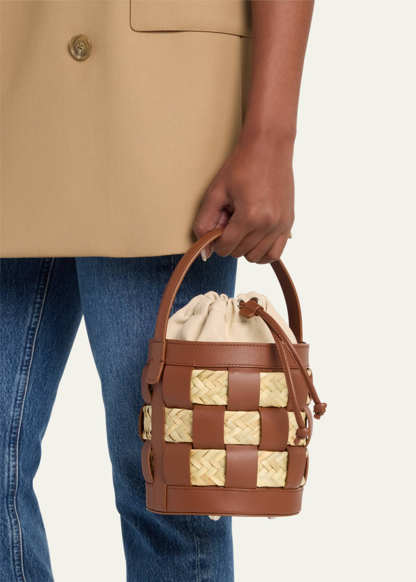 HEREU Galleda Small Woven Straw Bucket Bag - Bergdorf Goodman