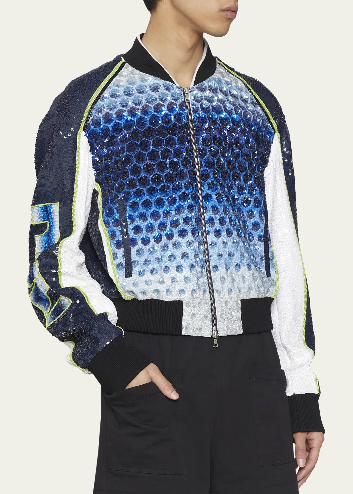 Dries Van Noten Men's Sequined Racer-Print Bomber Jacket - Bergdorf Goodman