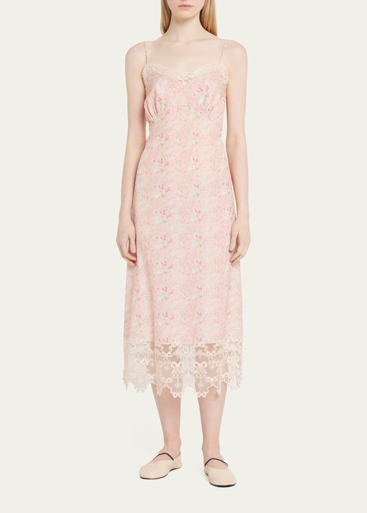 Simone Rocha Deep Lace-Trim Floral Slip Dress - Bergdorf Goodman