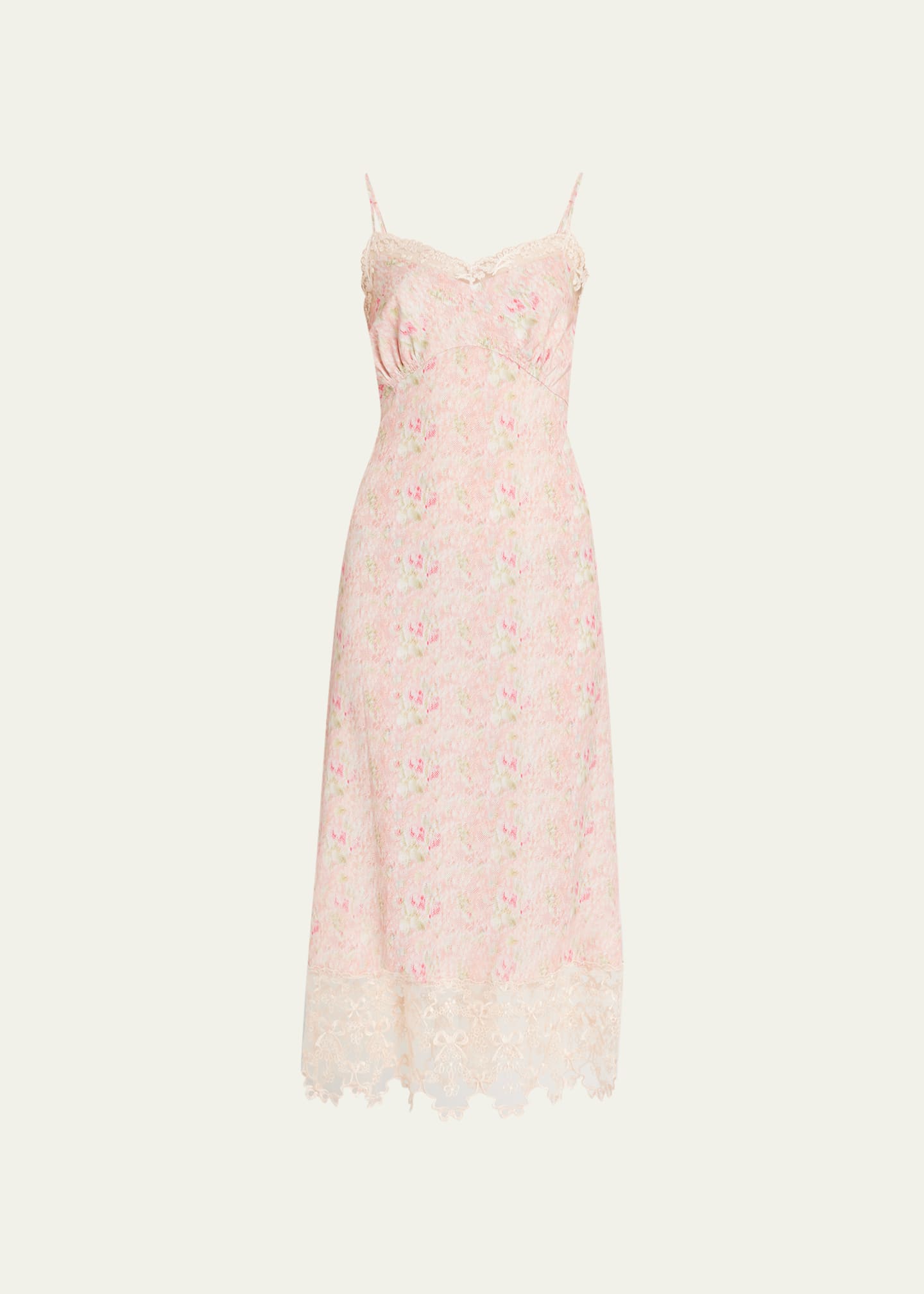 Simone Rocha Deep Lace-Trim Floral Slip Dress - Bergdorf Goodman