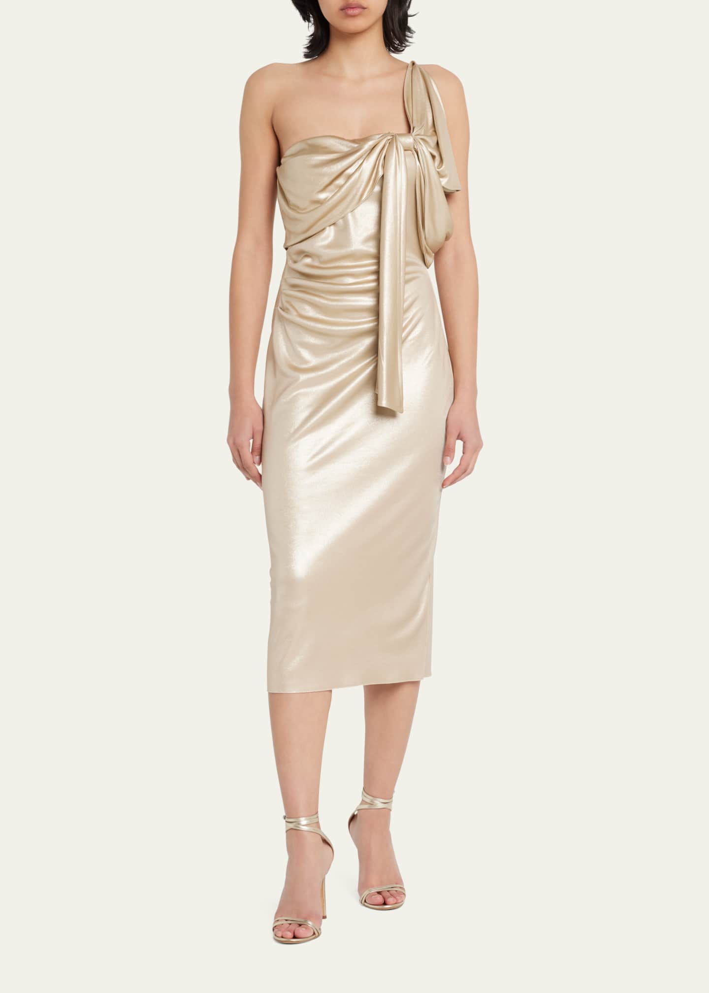 Chiara Boni La Petite Robe Teresa One-Shoulder Draped Shimmer Midi ...