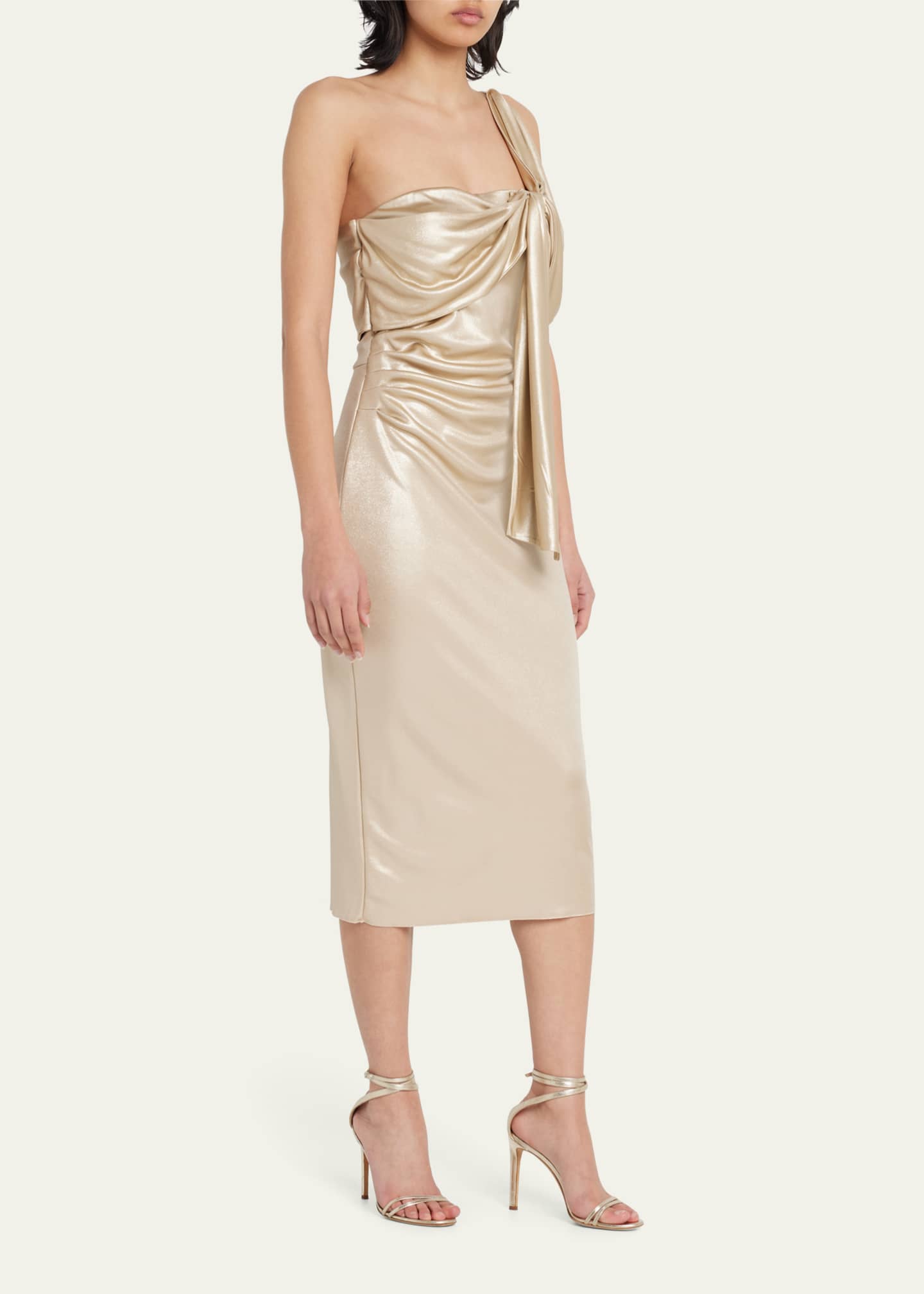 Chiara Boni La Petite Robe Teresa One-Shoulder Draped Shimmer Midi ...