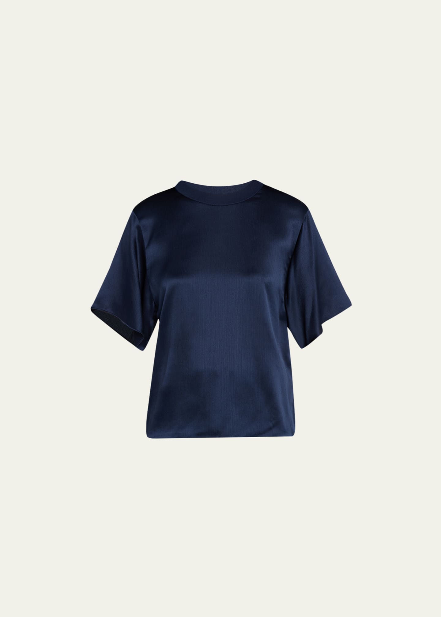 Vince Silk Short-Sleeve Ribbed-Trim Crewneck Top - Bergdorf Goodman