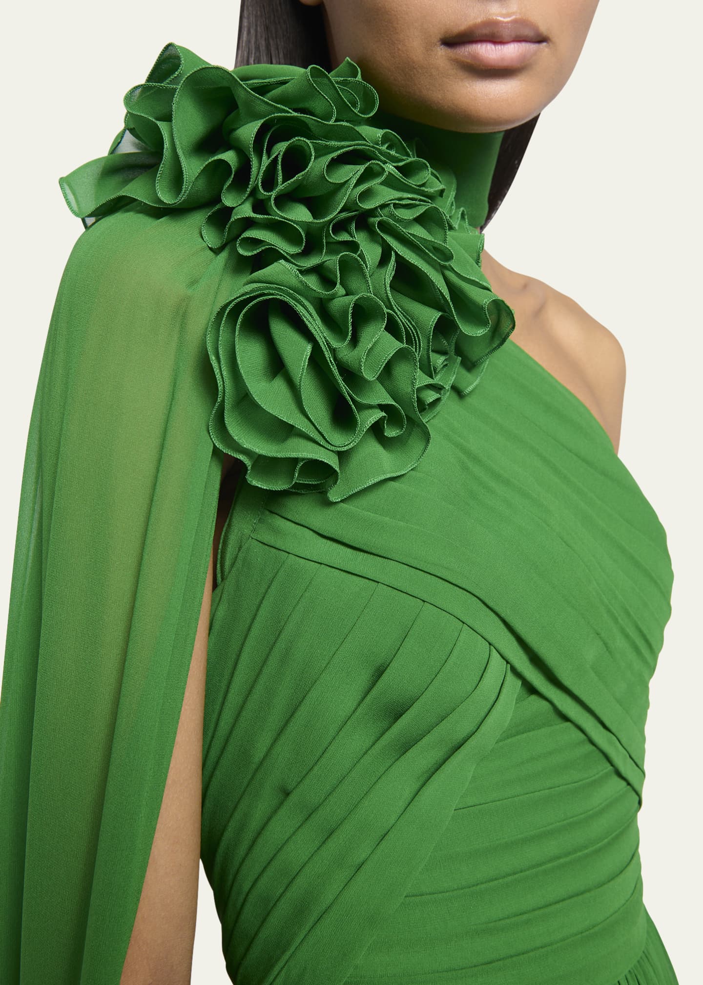 Elie Saab One-Shoulder Drape Ruffle-Neck Georgette Gown - Bergdorf Goodman