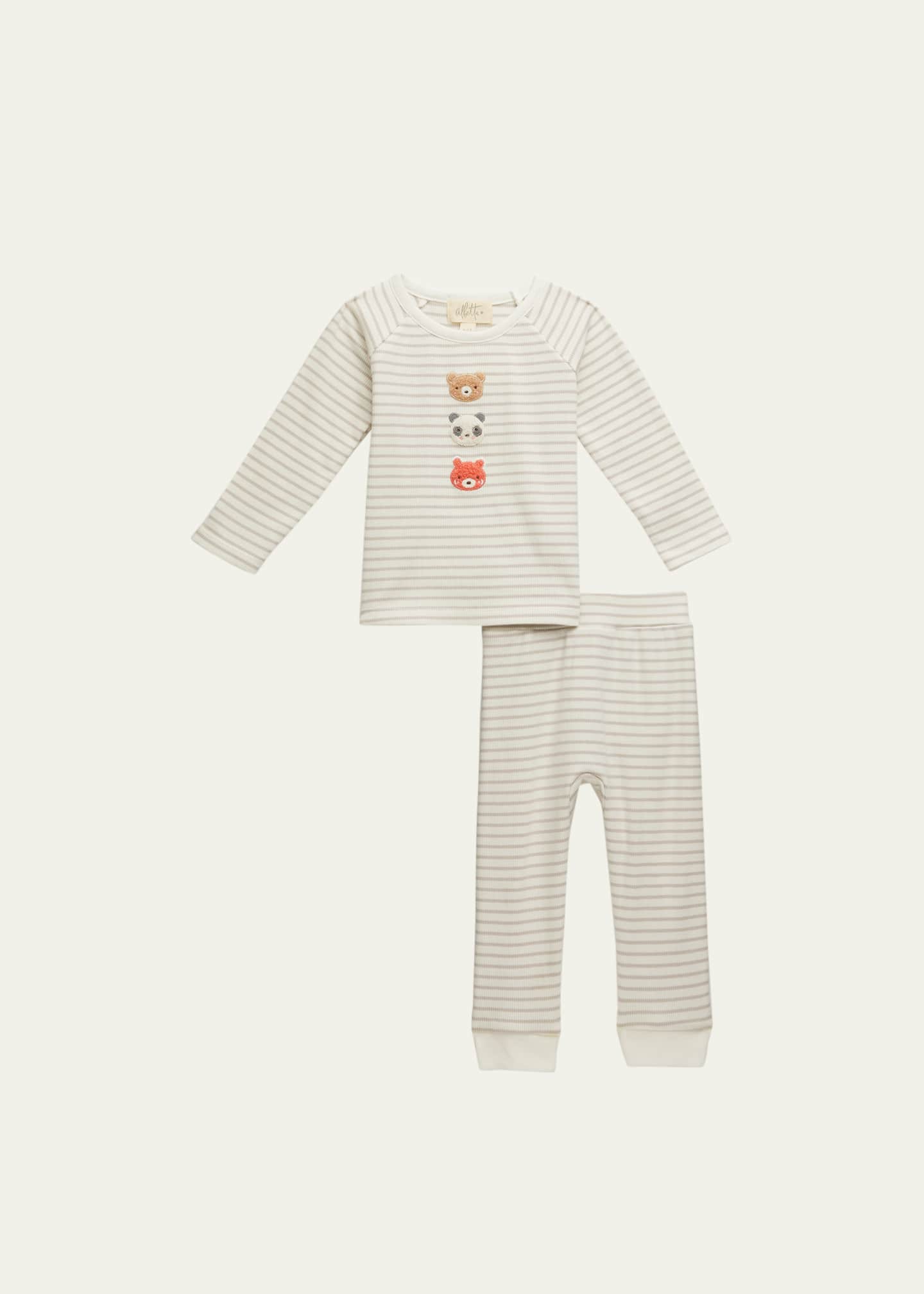 Albetta Kid's Two-Piece Striped Animal Appliques Pajamas, Size 6M-36M ...