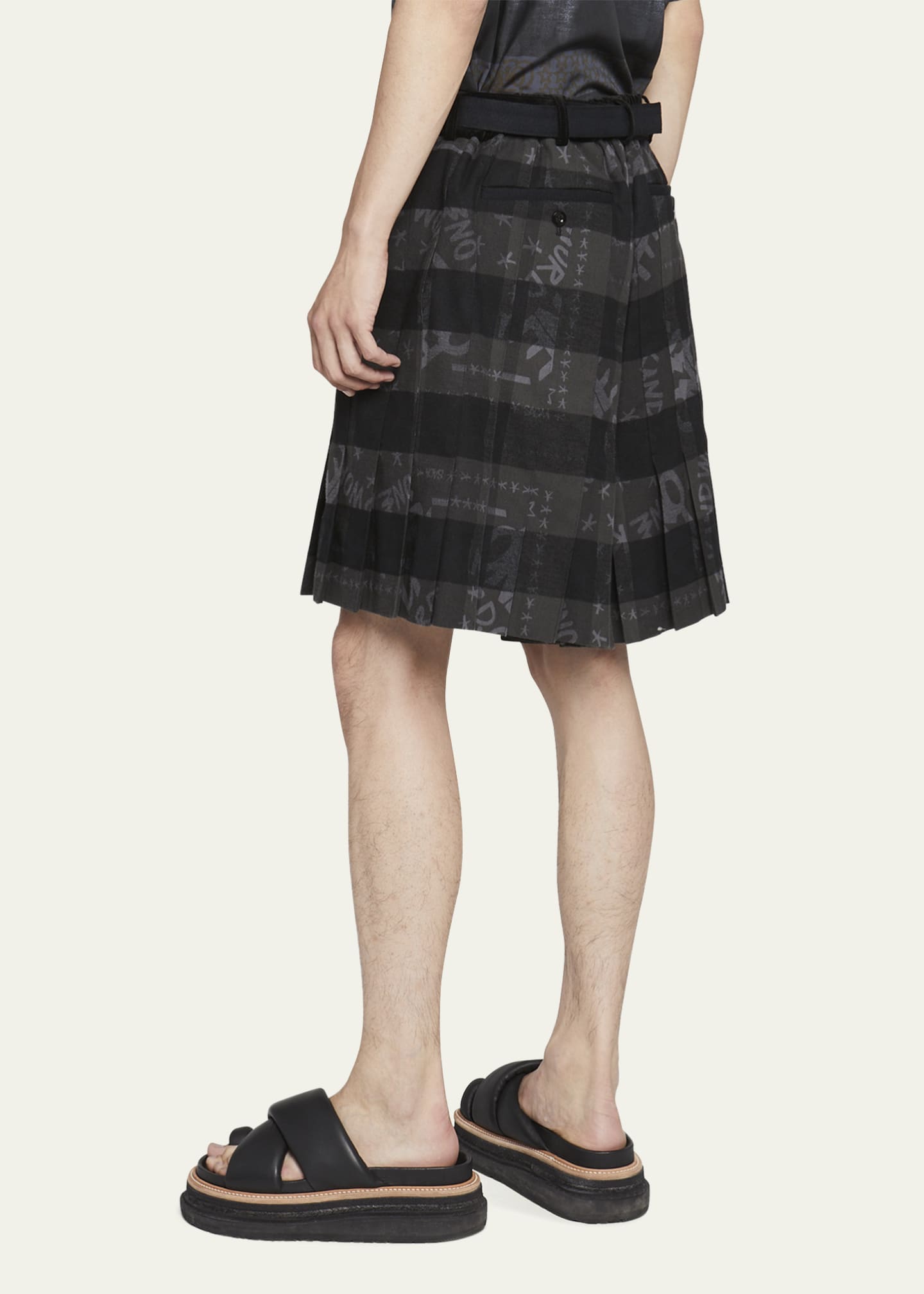 SACAI Men's x Eric Haze Pleated Stripe Kilt Shorts - Bergdorf Goodman