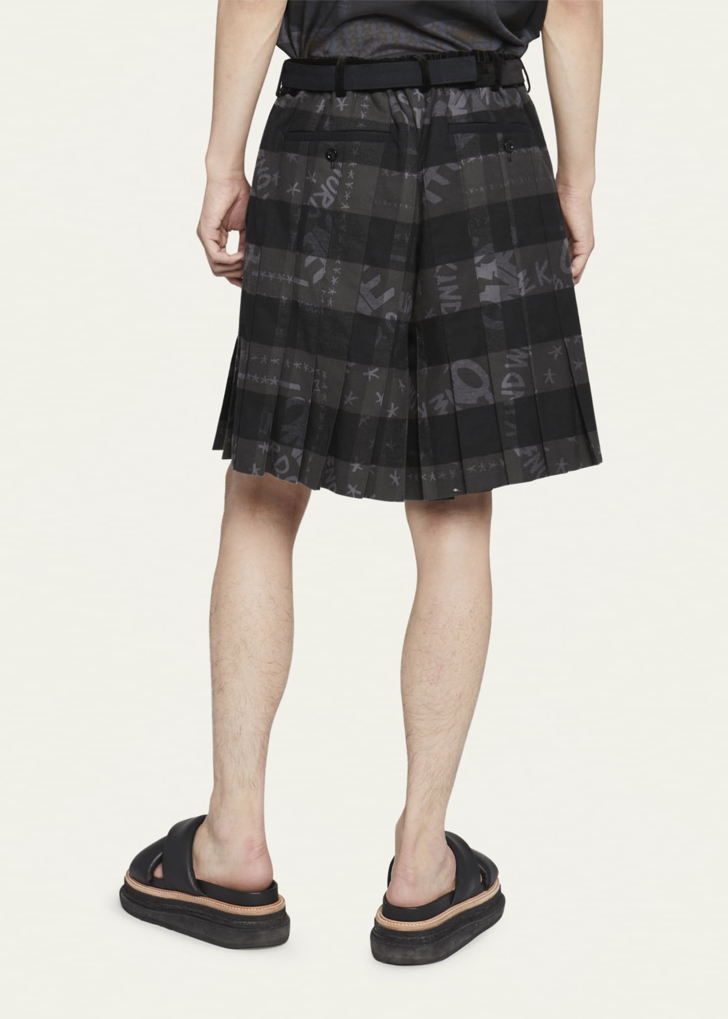 SACAI Men's x Eric Haze Pleated Stripe Kilt Shorts - Bergdorf Goodman