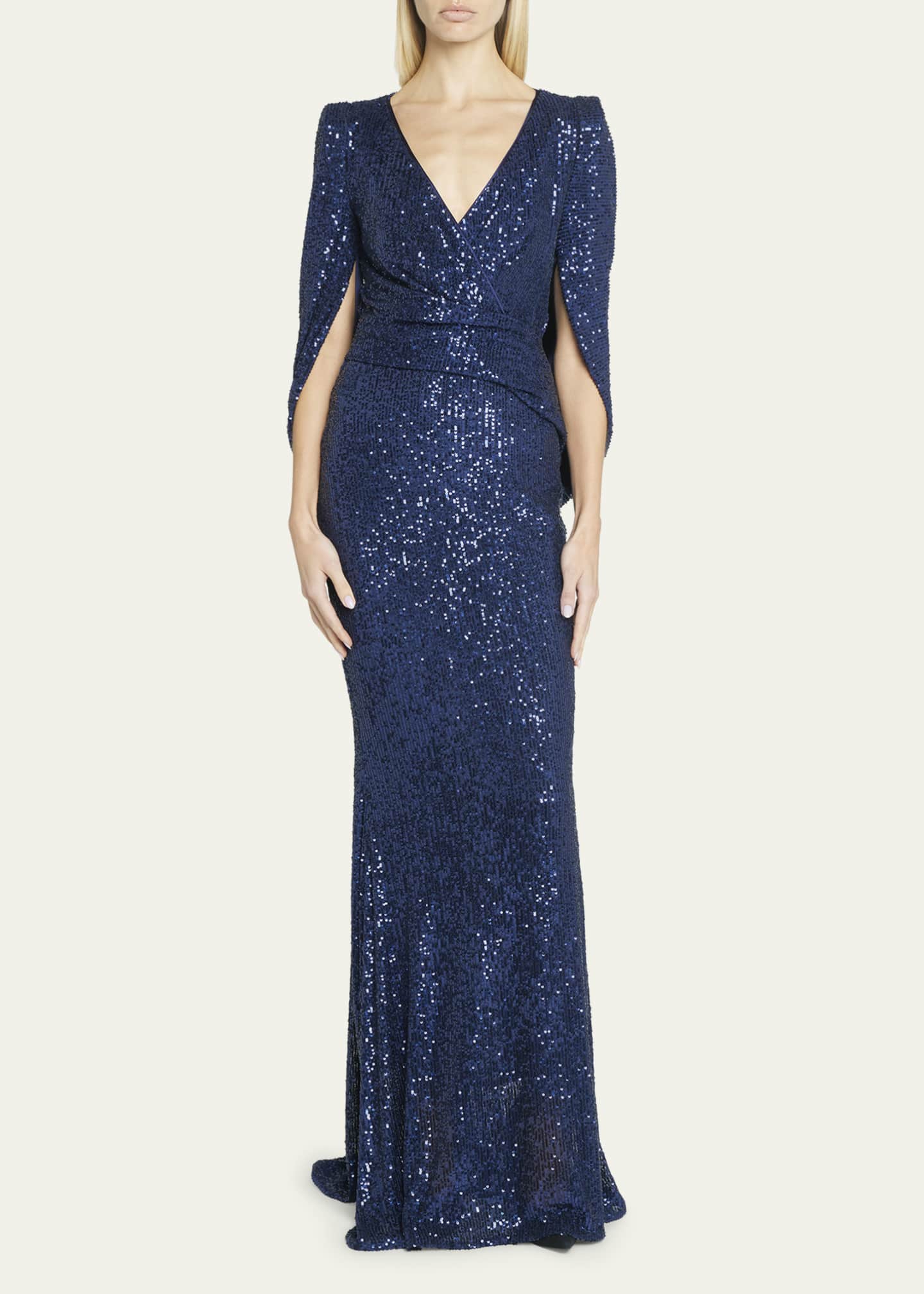 Talbot Runhof Matrix Micro Sequin-Embellished Cape Gown - Bergdorf Goodman