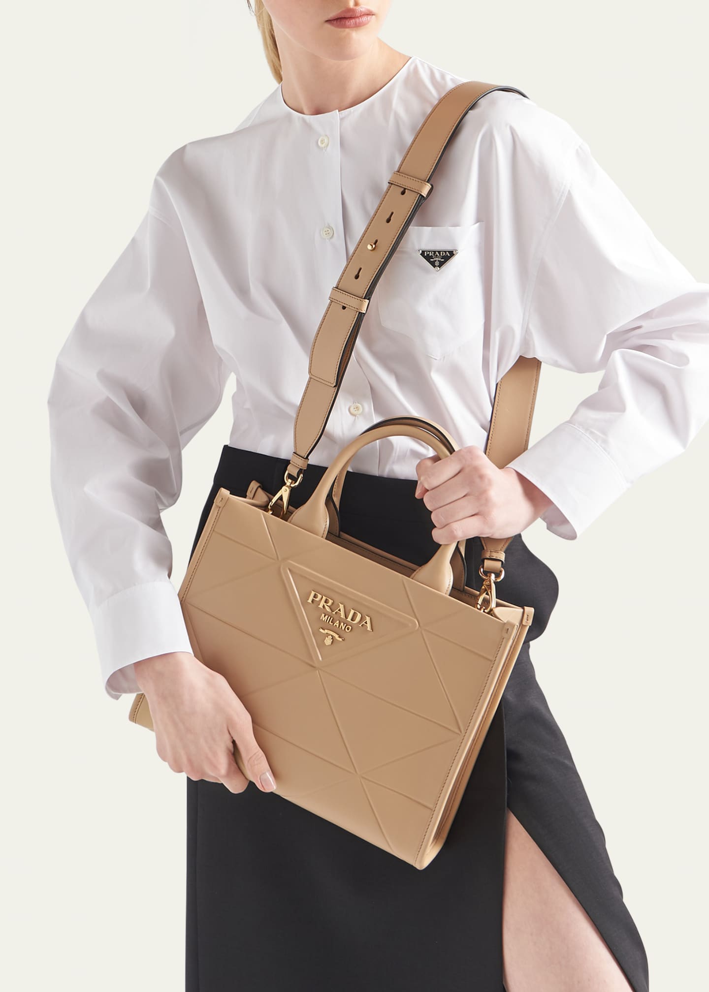 Prada Small Triangle-Embossed Shopper Tote Bag - Bergdorf Goodman