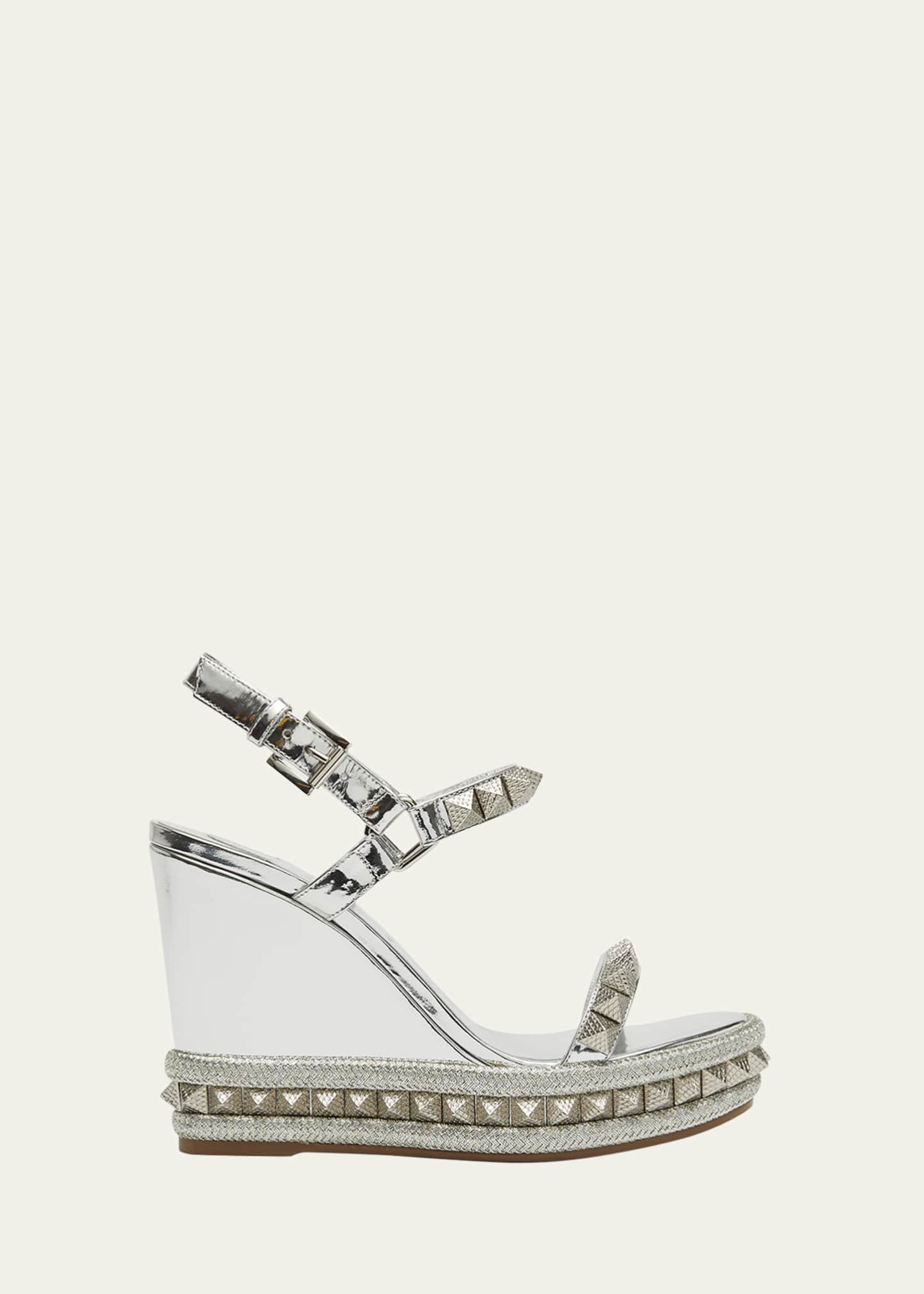 Christian Louboutin Pyraclou Metallic Spike Wedge Sandals - Bergdorf ...