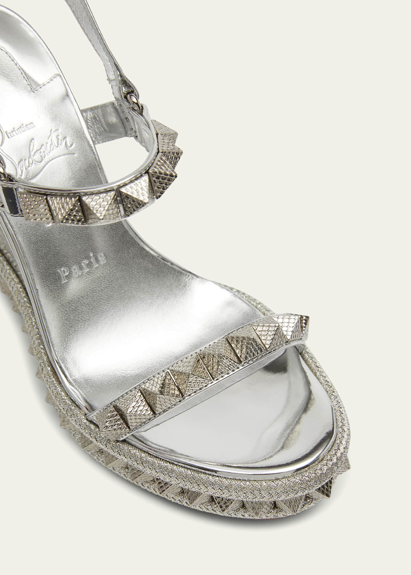 Christian Louboutin Pyraclou Metallic Spike Wedge Sandals - Bergdorf ...
