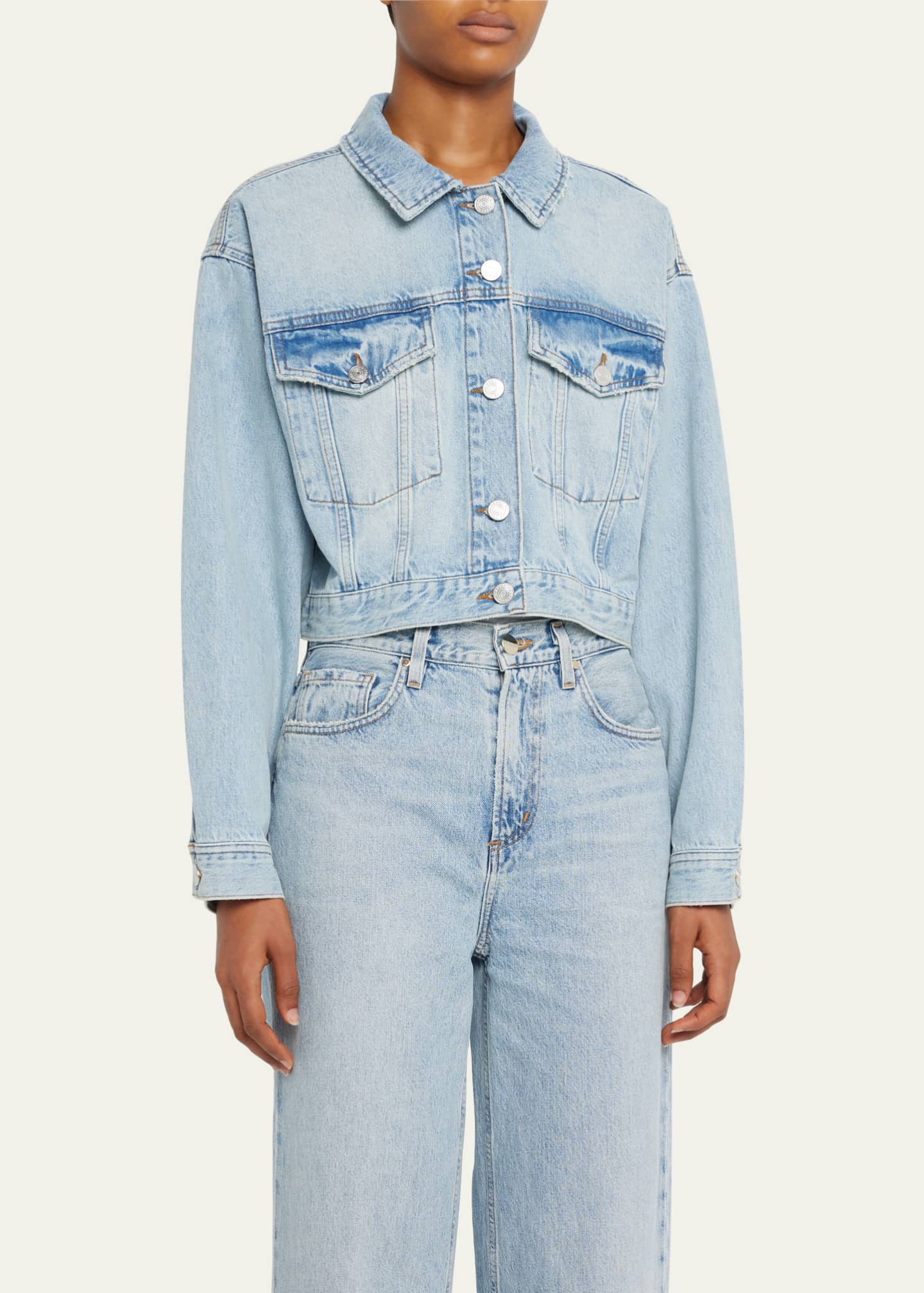 FRAME Le Cropped Oversized Denim Jacket - Bergdorf Goodman