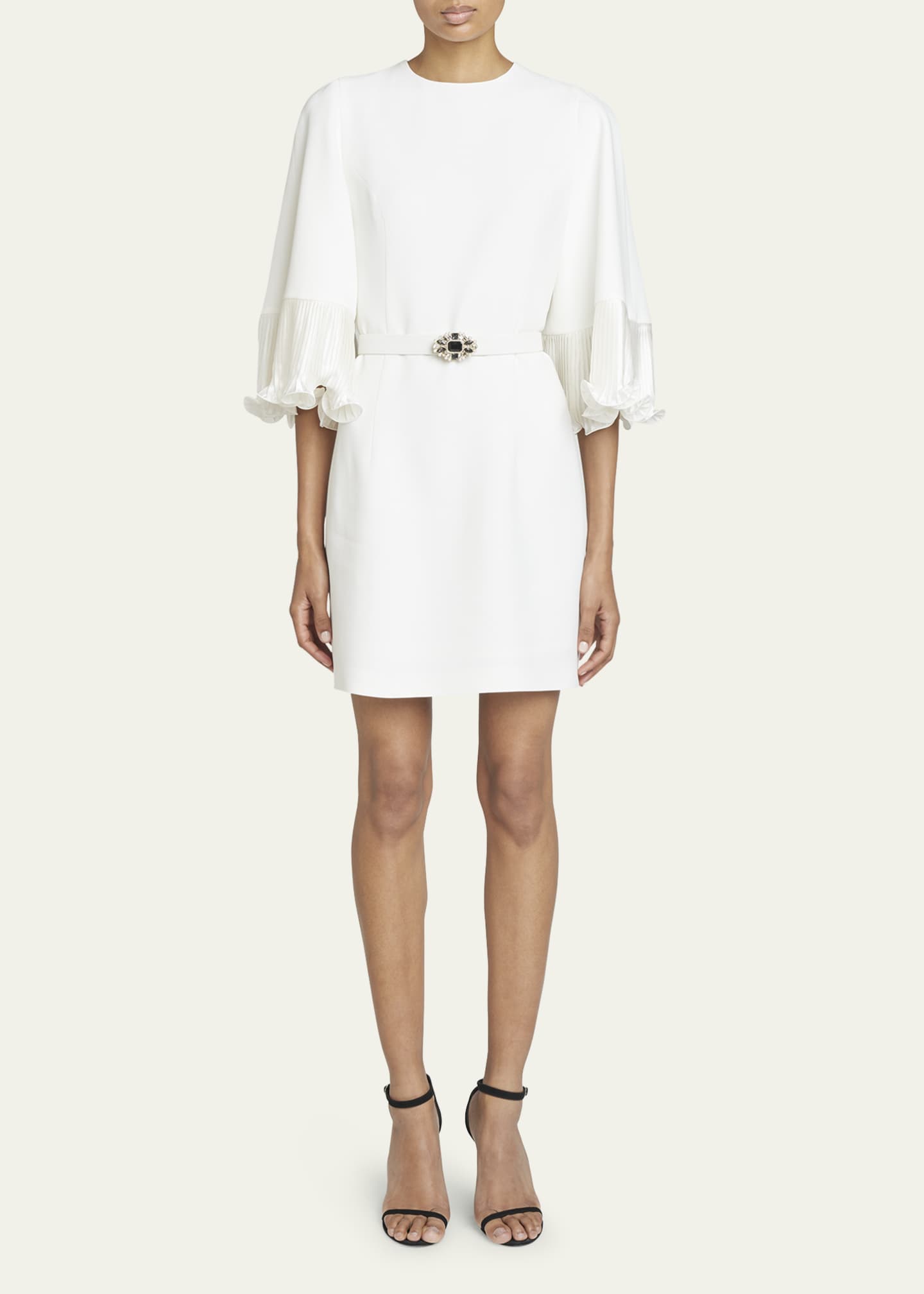 Andrew Gn Plisse-Cuff Belted Mini Dress - Bergdorf Goodman