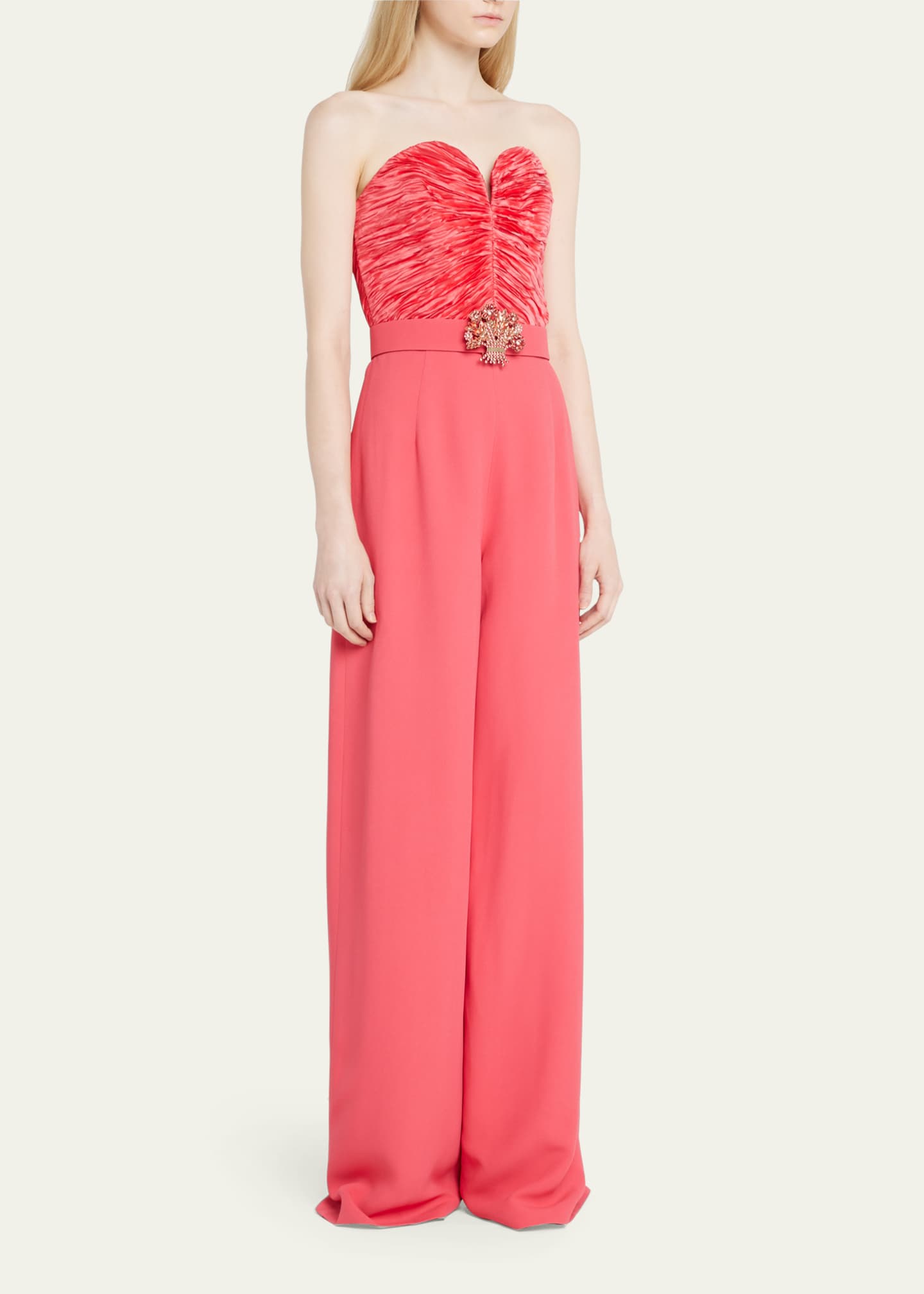 Andrew Gn Strapless Plisse Belted Jumpsuit - Bergdorf Goodman