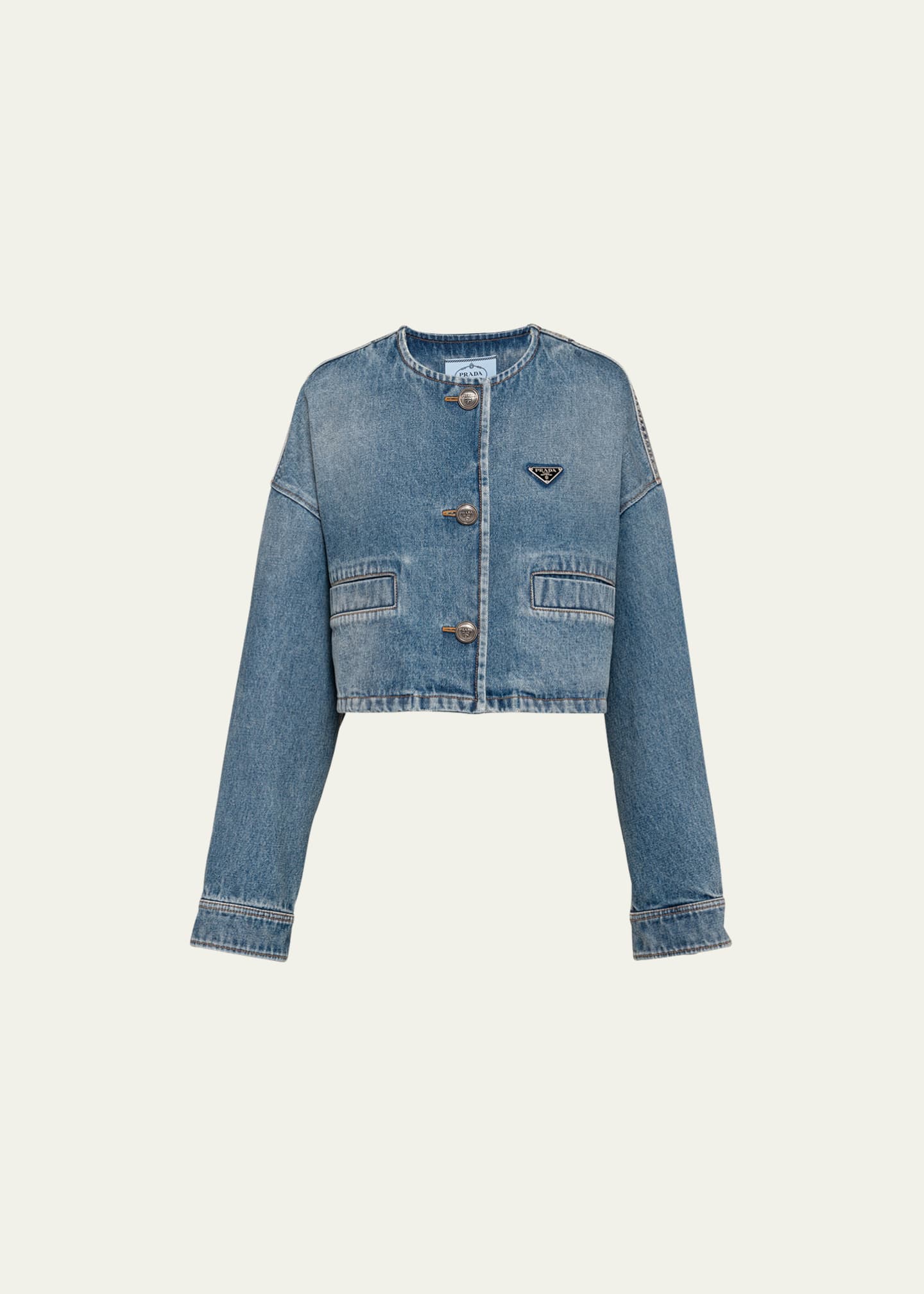Prada Crop Collarless Denim Jacket - Bergdorf Goodman