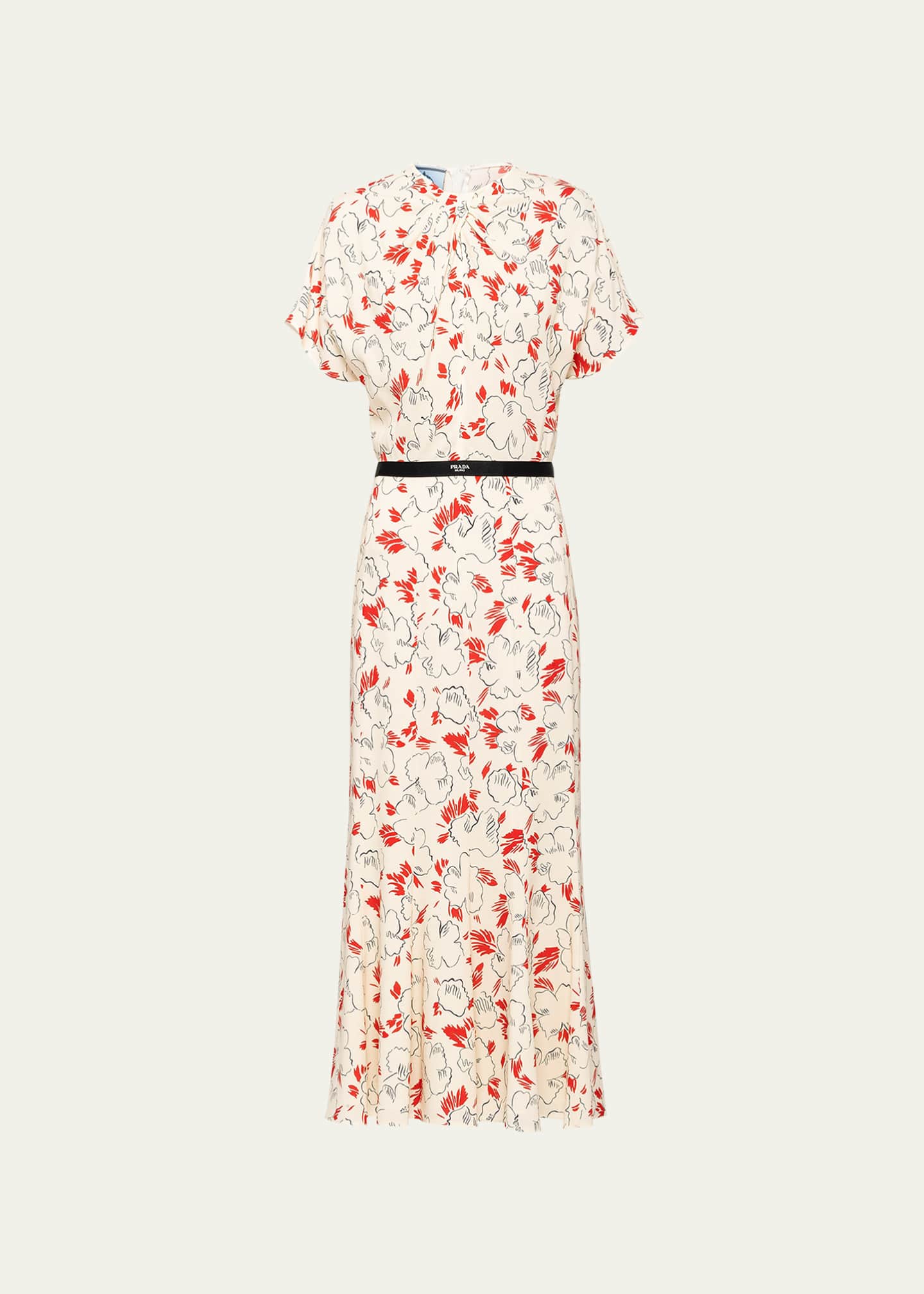 Prada Floral-Print Gathered Midi Dress - Bergdorf Goodman