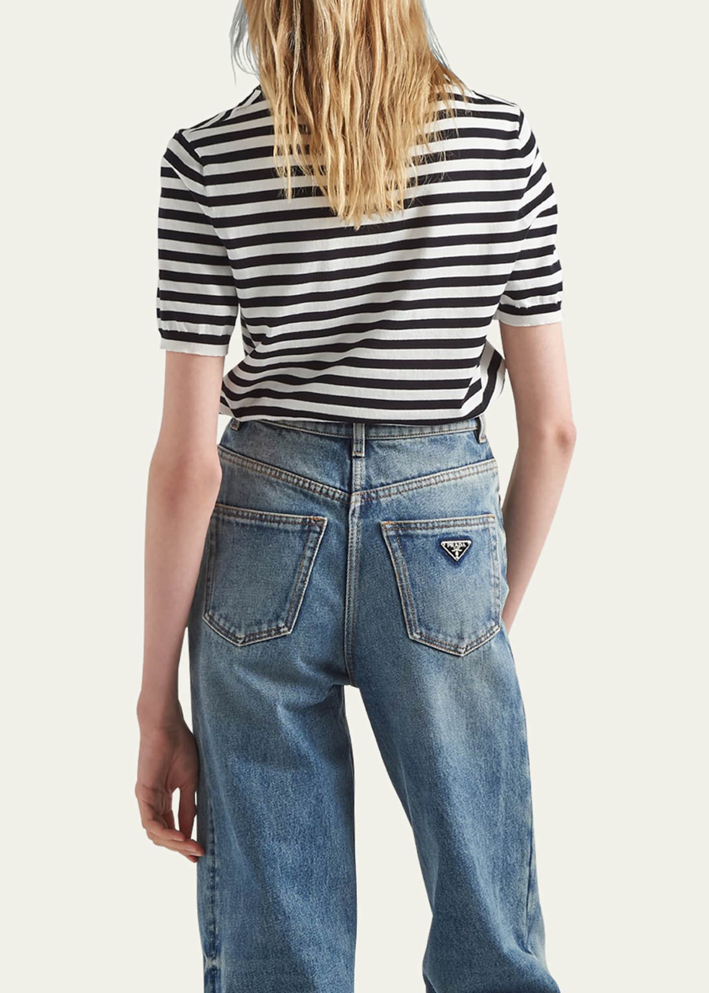 Prada Stripe Logo-Intarsia Short-Sleeve Top - Bergdorf Goodman