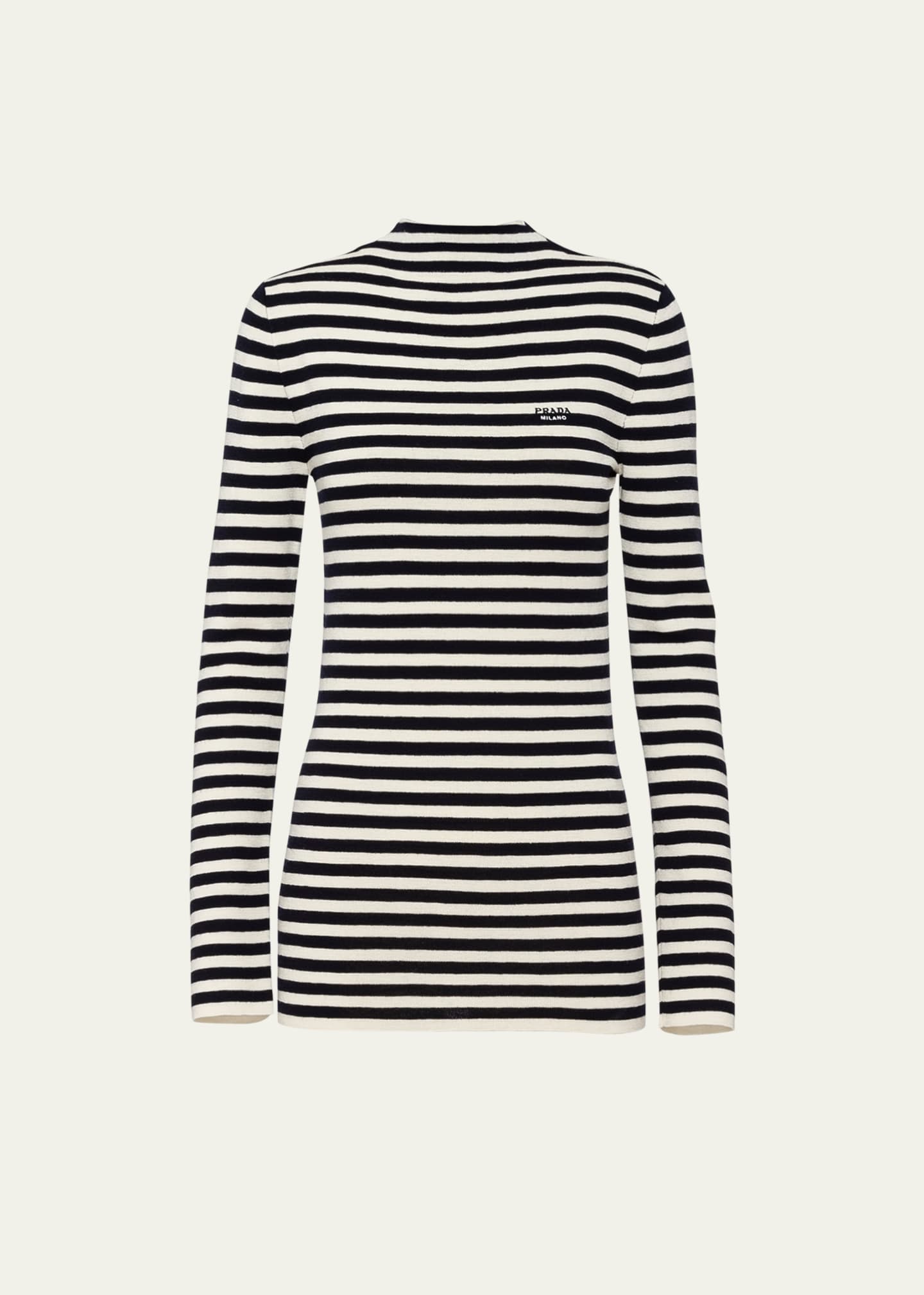 Prada Stripe Mock-Neck Logo Intarsia Wool Top - Bergdorf Goodman