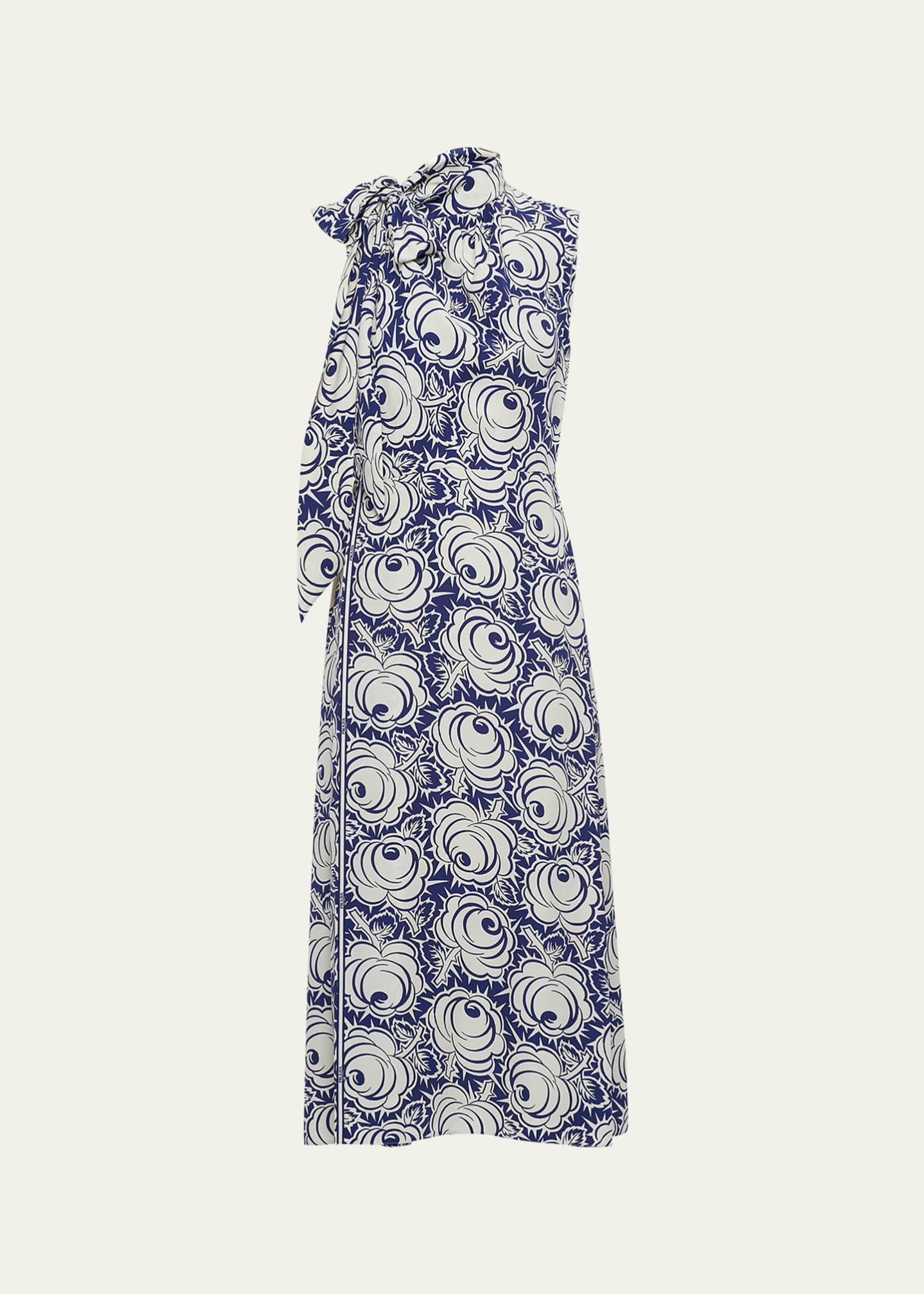 Prada Floral-Print Midi Dress with Scarf Neck - Bergdorf Goodman